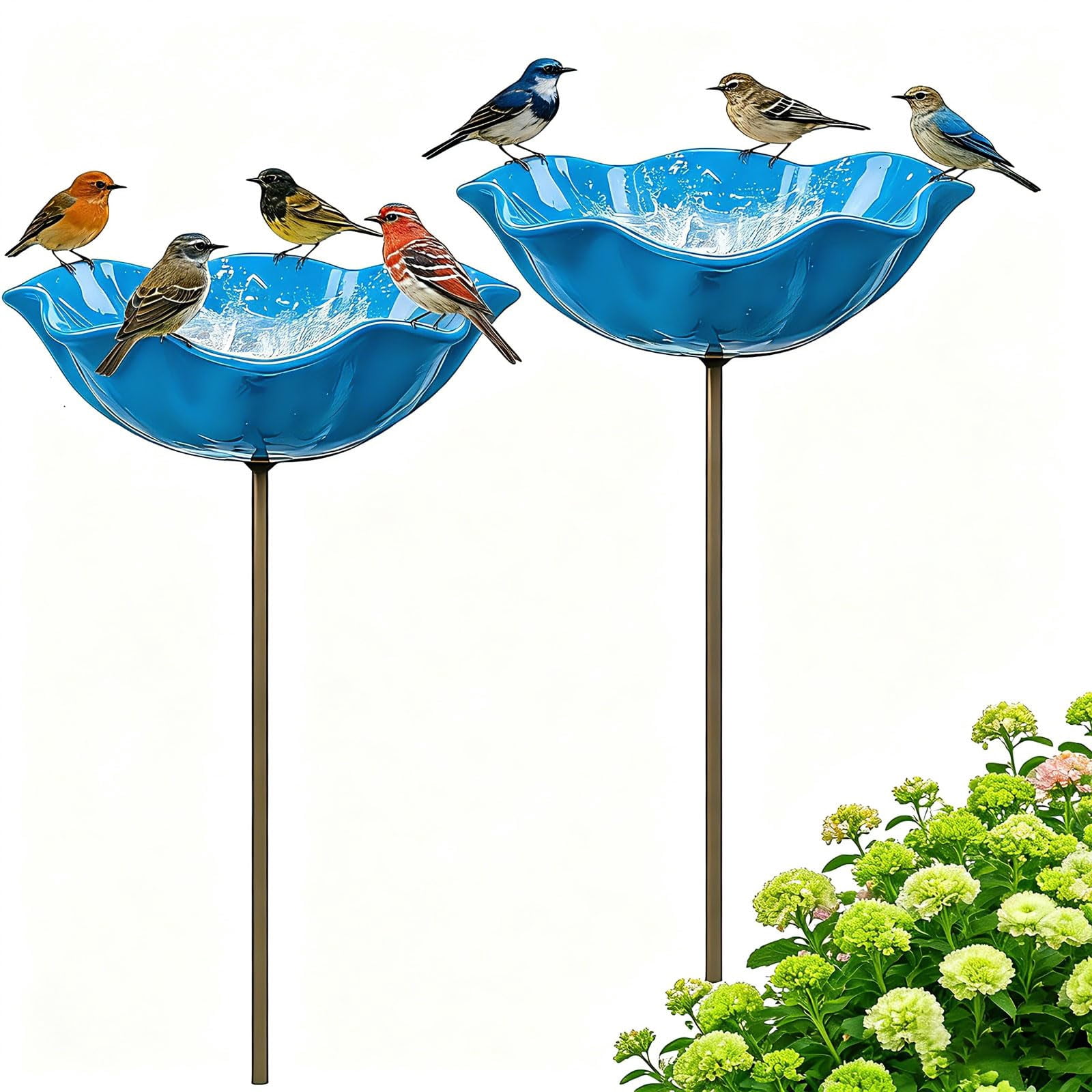 Metal Flower Garden Stake – 2 Pack Decorative Bird Watering Station ...