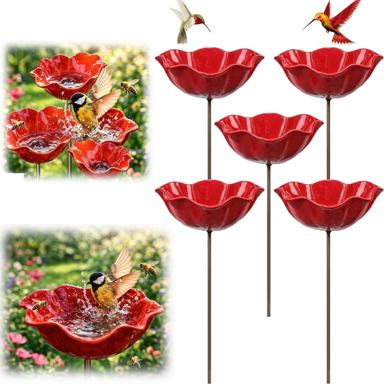 Metal Flower Garden Stakes Bird Bath, Mini Bird Bath & Pollinator Water ...