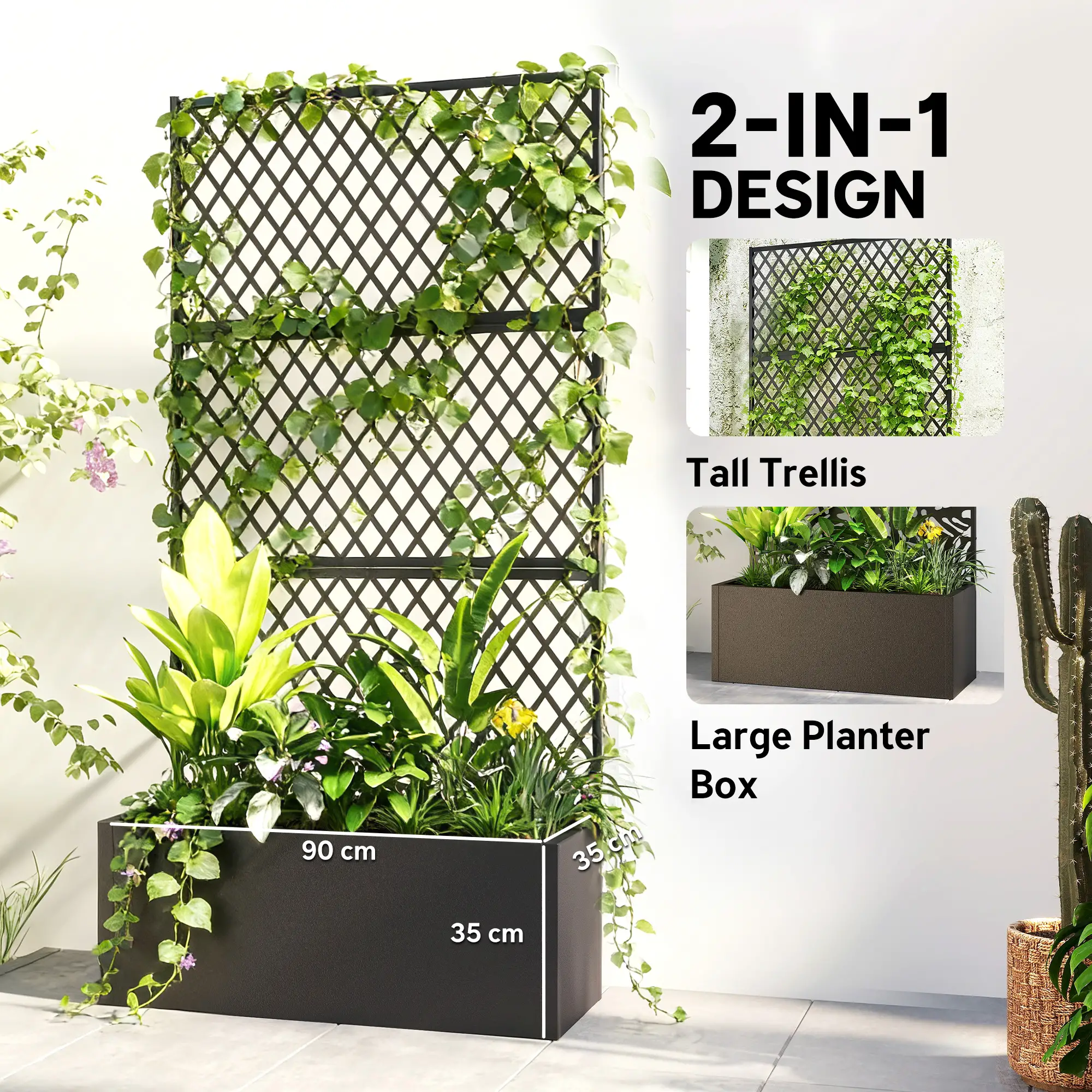 Metal Flower Stand with Trellis Black Powder Coated Plant Stand 29 ...