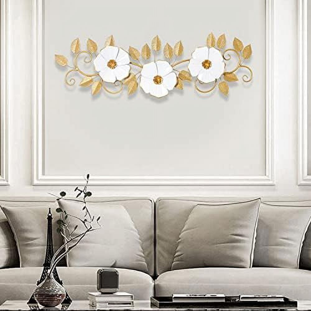 Metal Flowers Wall Art Decor, Luxurious Wall Sculptures Floral Leaf ...