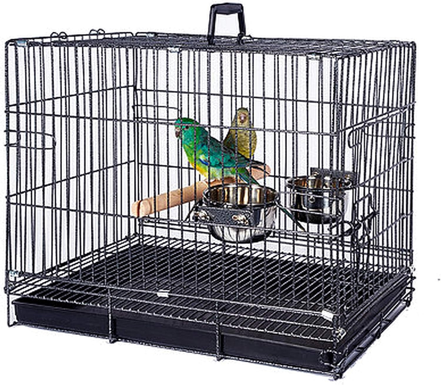 Metal Foldable Bird Parrot Travel Vet Carrier Cage with Wooden Perch ...