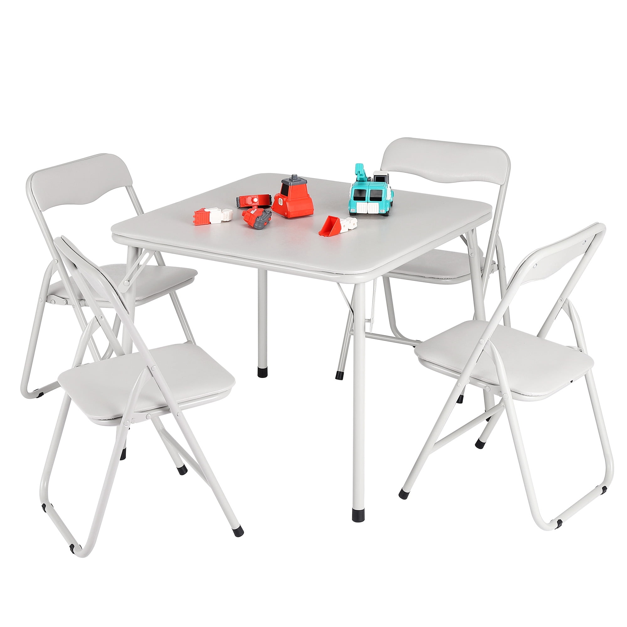 Metal Folding Card Table and Chair Set of 5, Leather Padded Folding ...