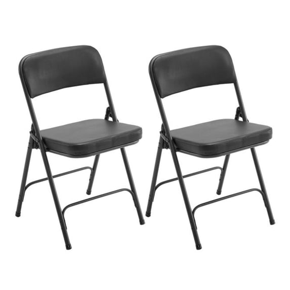 Metal Folding Chairs 2 Pack, Padded Seat & Back - Black, Indoor/Outdoor ...