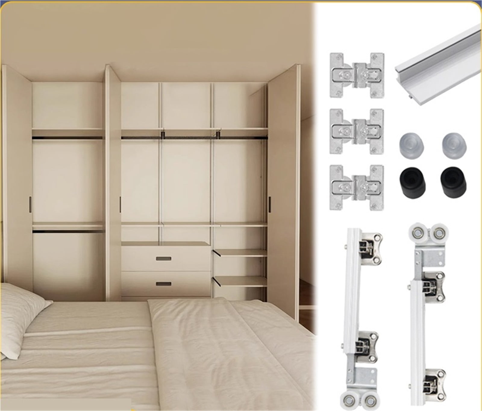 Metal Folding Sliding Door Overhead Track No Bottom Rail Hanging Pulley ...