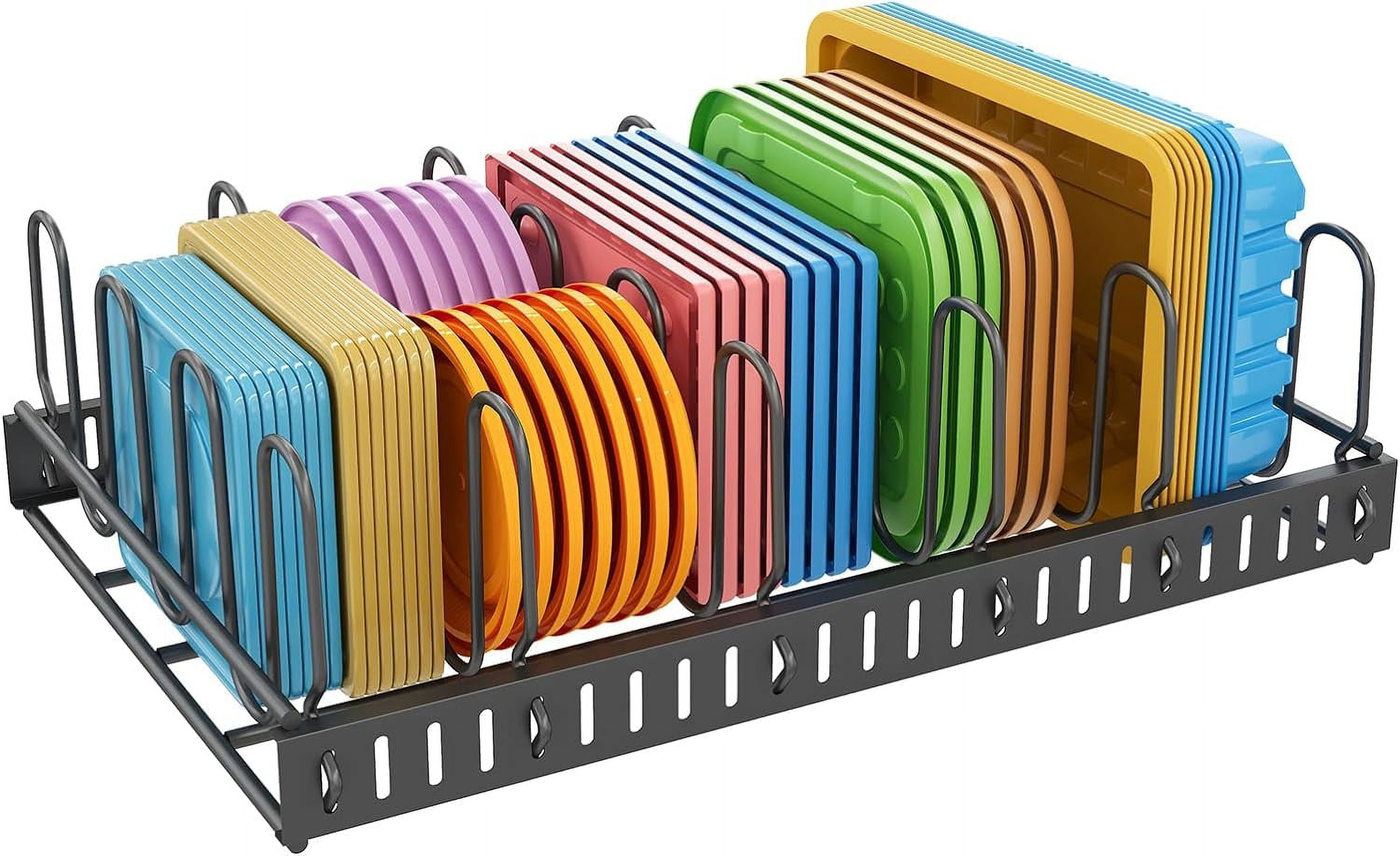 Metal Food Container Lid Organizer&Adjustable 6 Dividers Storage ...