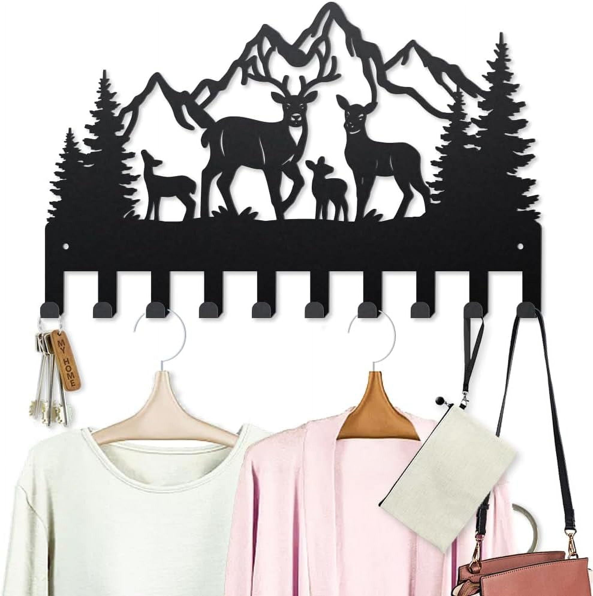 Metal Forest Deer Coat Hook Wall Mount Mountain Tree Animal Coat Rack ...