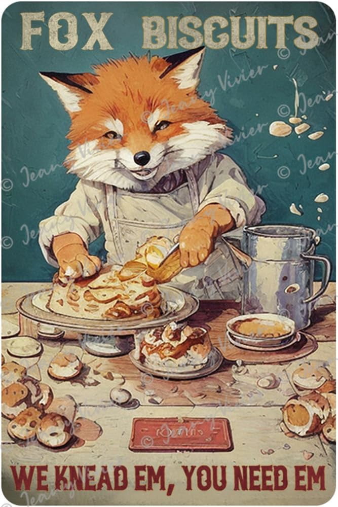 Metal Fox Sign Fox Biscuits We Knead Em You Need Em Retro Metal Tin ...