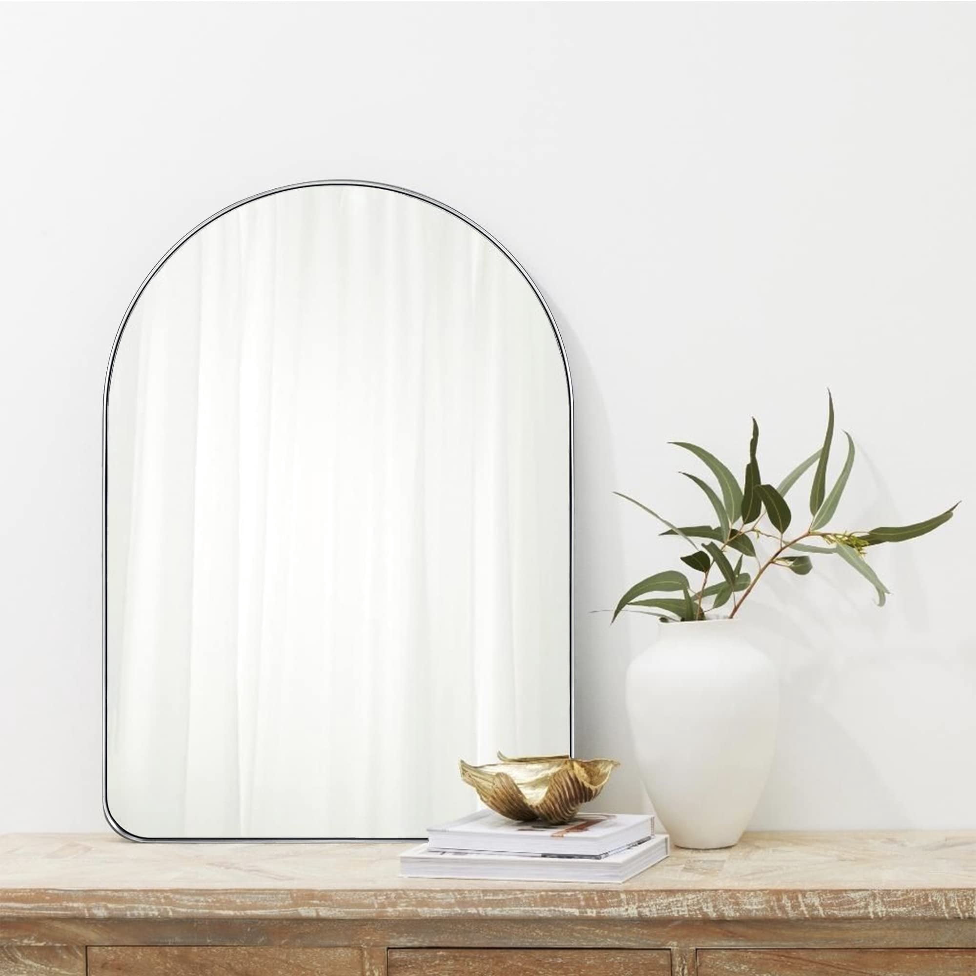 TEHOME Metal Frame Arched Wall Mirror, 21x30 inches, Brushed Nickel ...