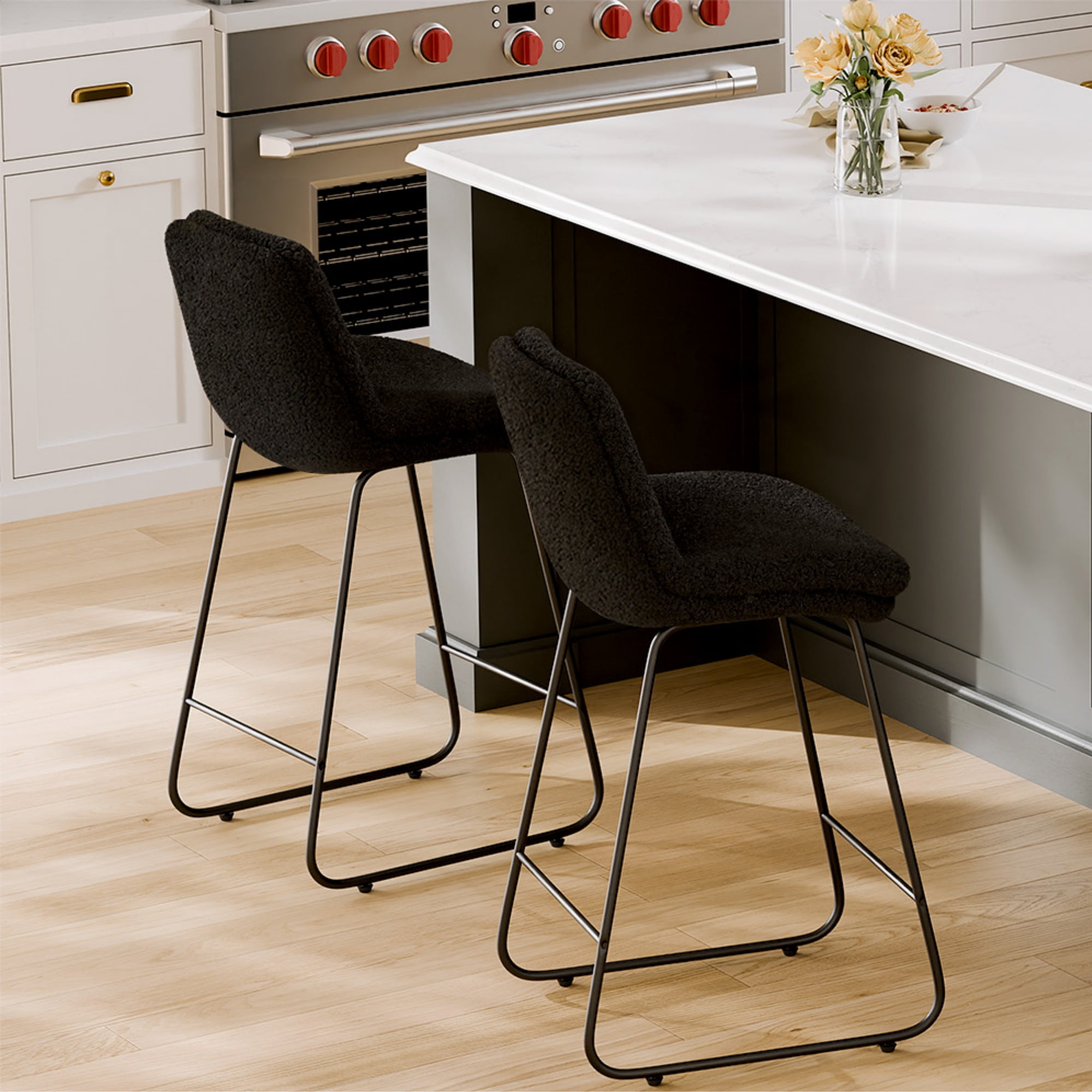 Metal Frame Bar & Counter Stools with Backs, Set of 2 Upholstered ...