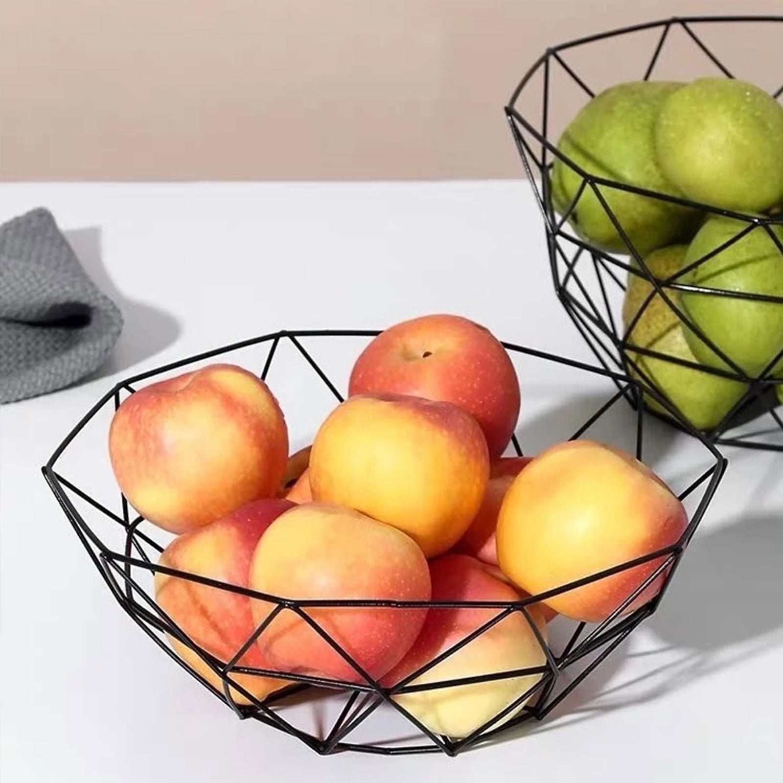Metal Frame Fruit Baskets Decorative Geometric Kitchen Storage Basket ...