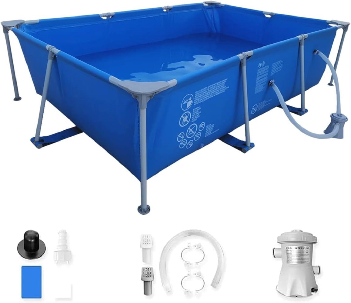 Metal Frame Rectangular Swimming Pool with Pump - Corrosion Resistant ...