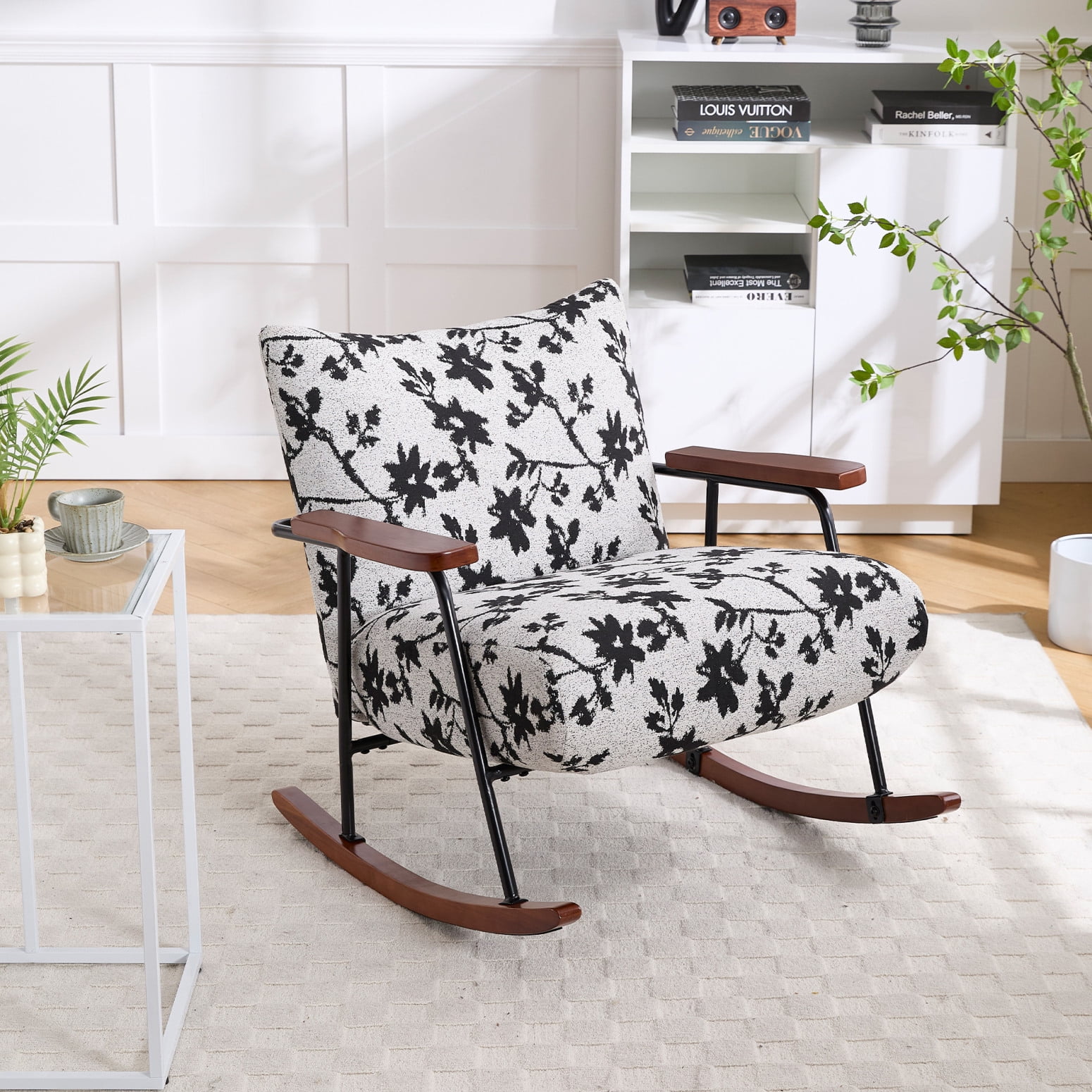 Metal Frame Rocking Chair with Seat Cushion, Modern Accent Chair with ...