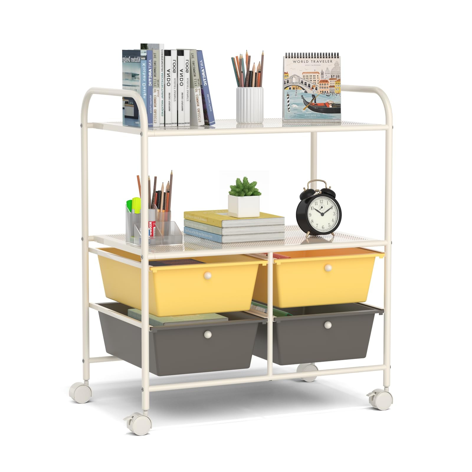 Metal Frame Rolling Cart with 4 PP Drawers, Movable Storage Organizer ...