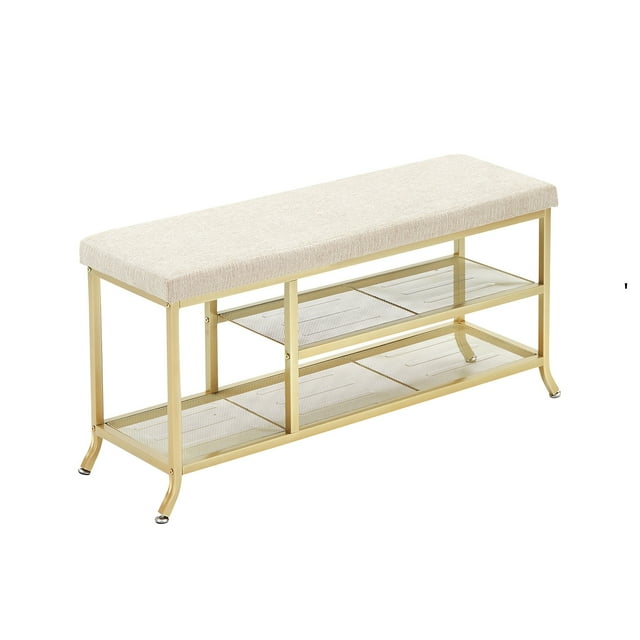 Metal Frame Shoe Bench Entryway with Foam Padded Seat, 2-Tier Shoe Rack ...