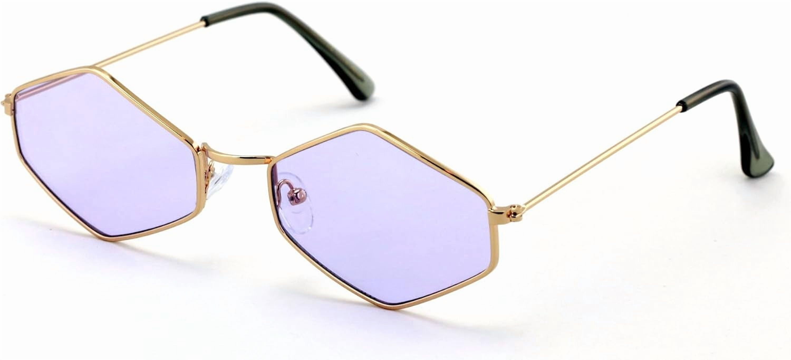 Metal Frame Slim Temple Color Lens Hexagon Sunglasses Rock and Roll ...