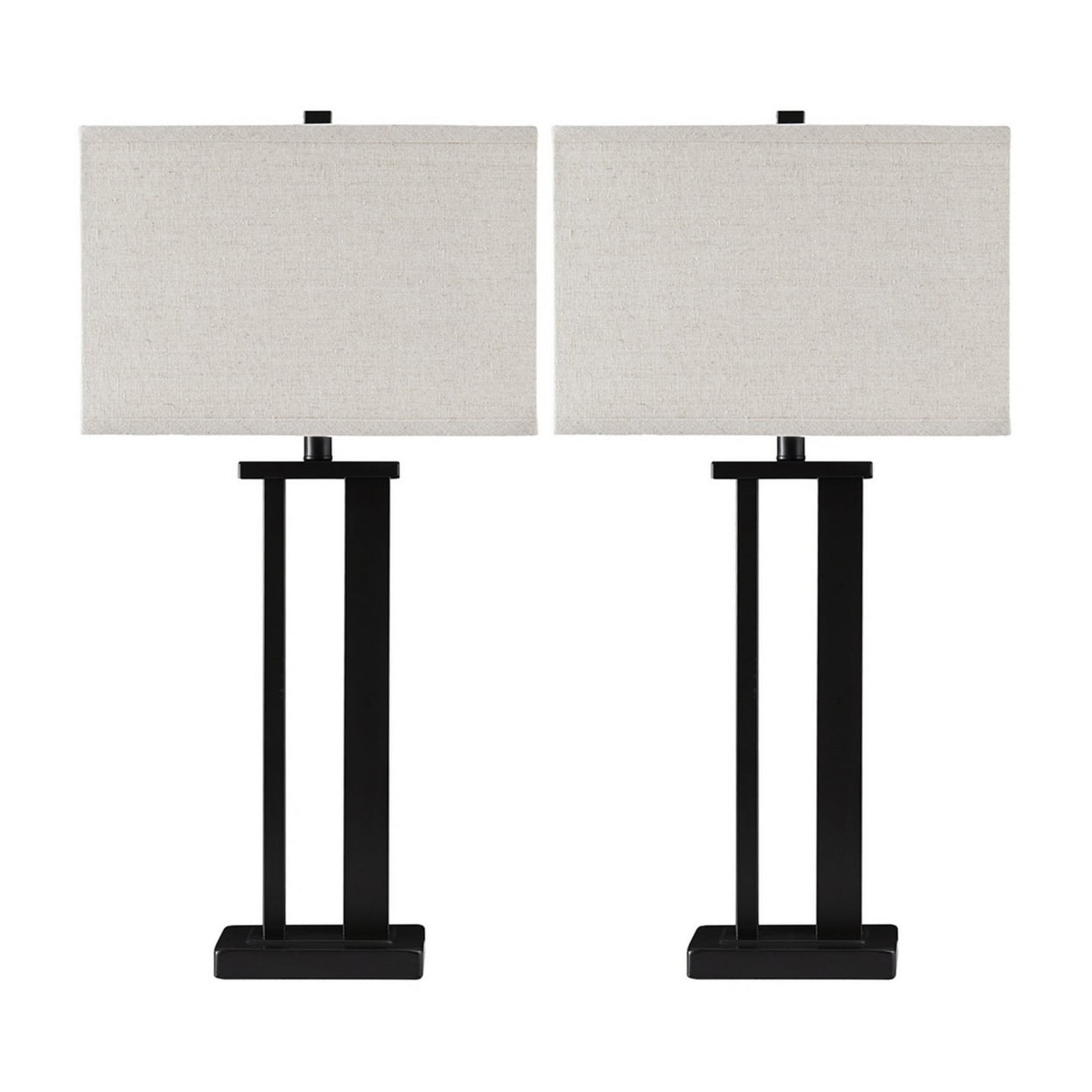 Metal Frame Table Lamp with Hardback Shade Set of 2 Off White and ...