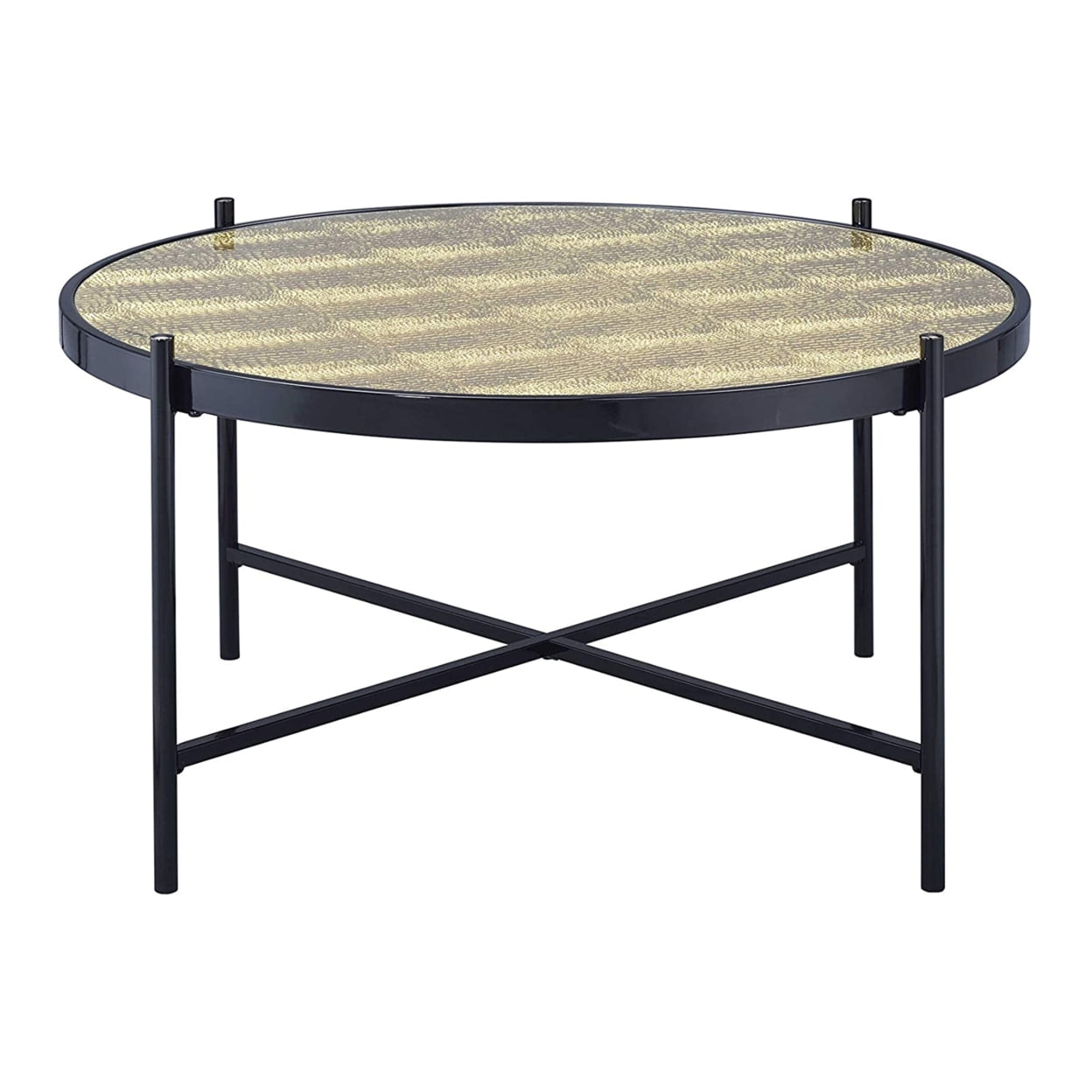 Metal Framed Round Coffee Table with X" Shaped Support Crossbar Brown ...