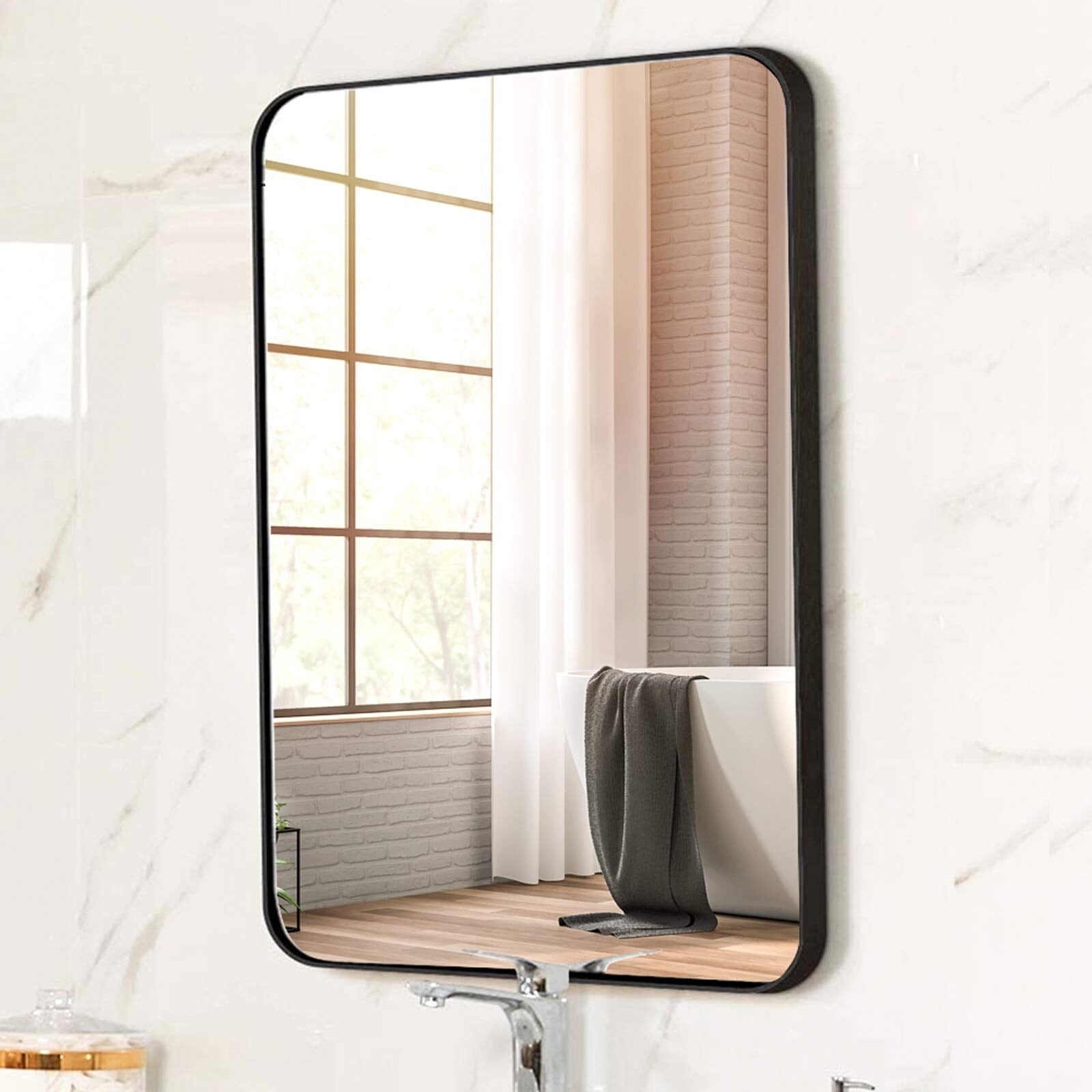 Metal Framed Rounded Corner Rectangular Wall Mount Mirror 30 - Walmart.com
