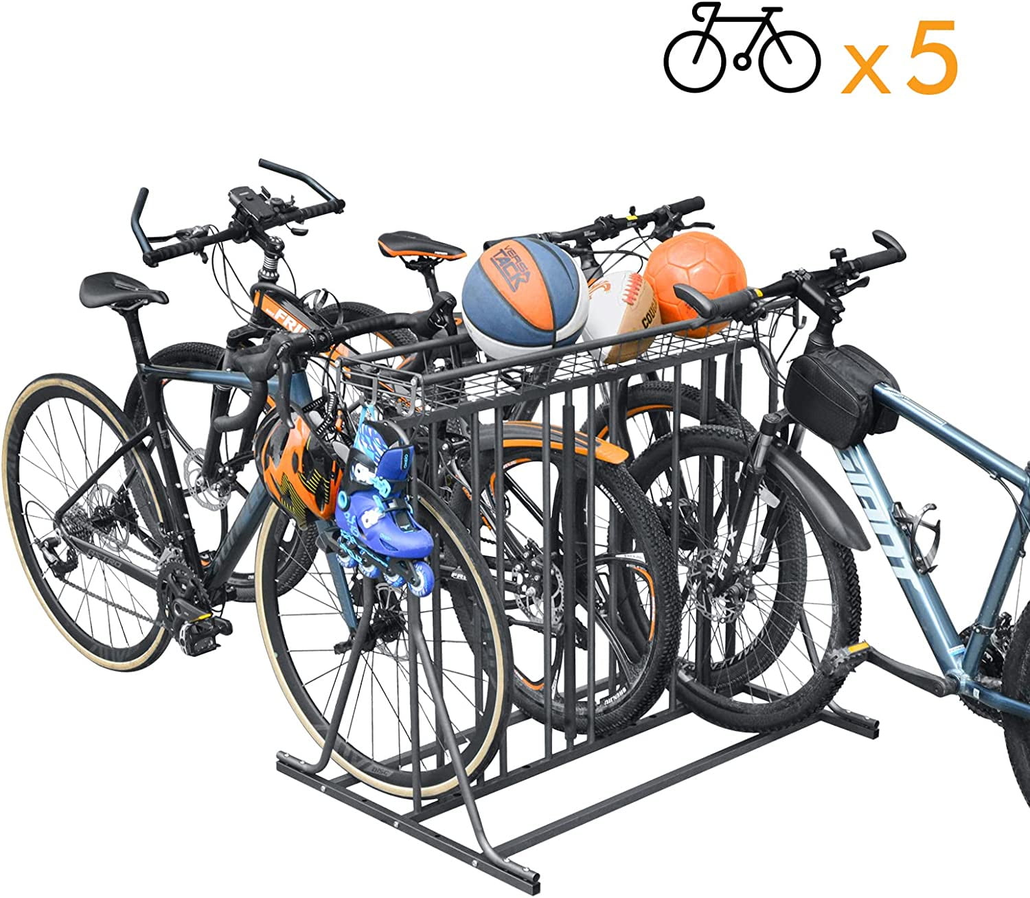Metal Freestanding Adjustable Multi-Use Bike Rack for 5 bikes (Black ...