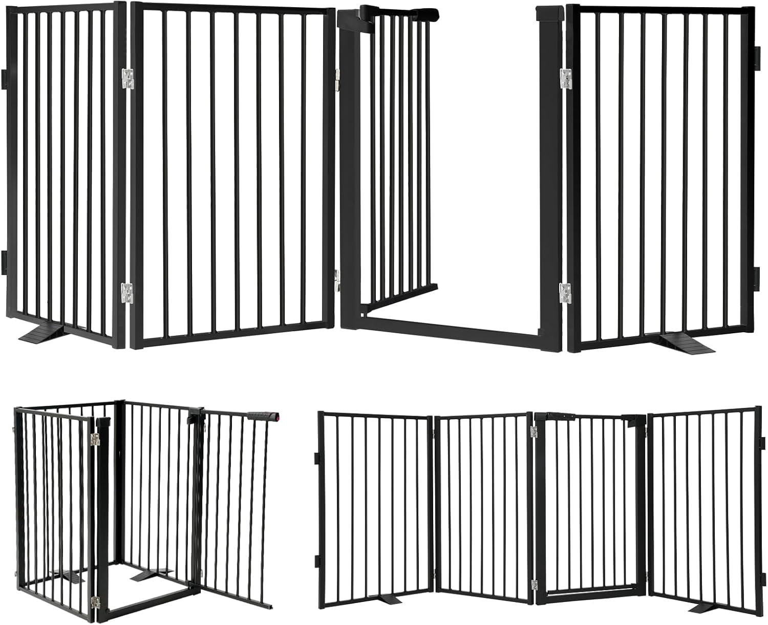 Metal Freestanding Dog Gate with Door, 80” W x 24” H Dog Fence with ...