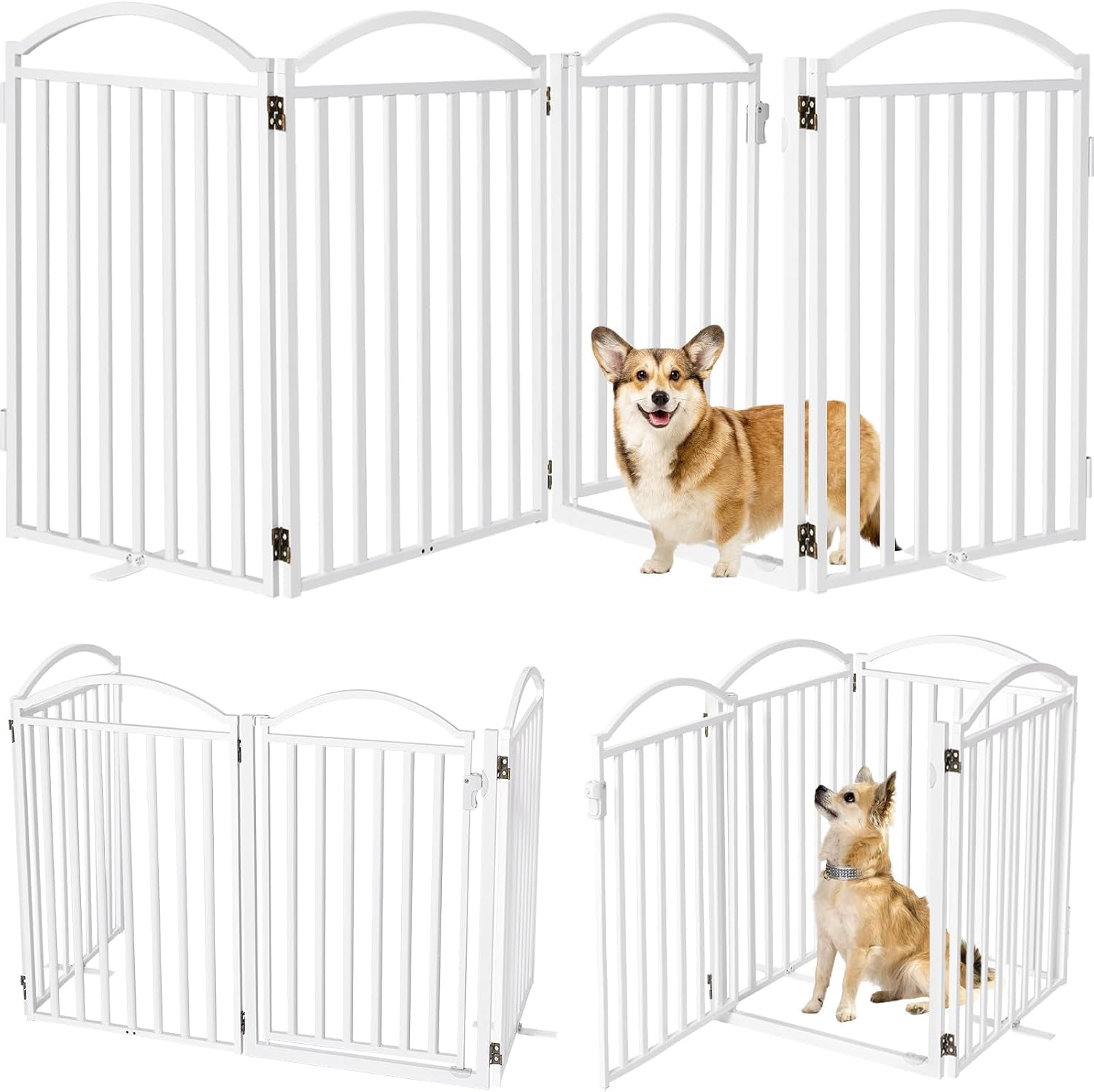 Metal Freestanding Dog Gates with Door, 32'' Height Outdoor Indoor Dog ...