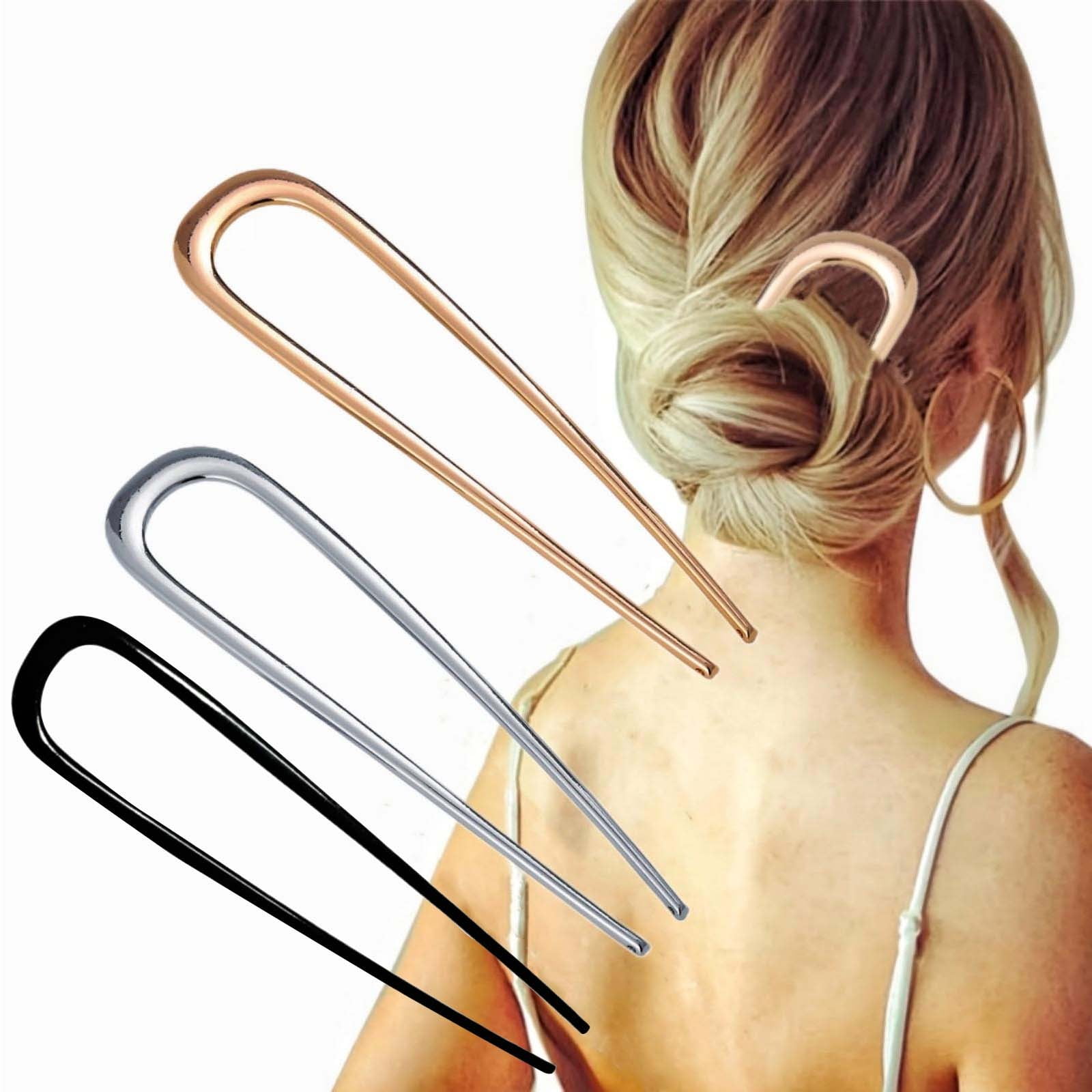 Metal French Hair Pins for Women, Gold French Pins for Thick Hair, U ...