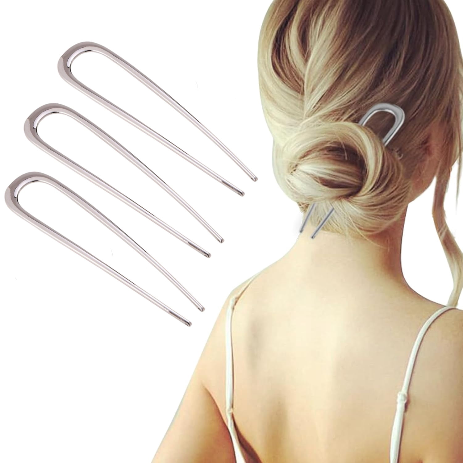 Metal French Hair Pins for Women - U Shaped Pins for Thick Hair, 2 ...