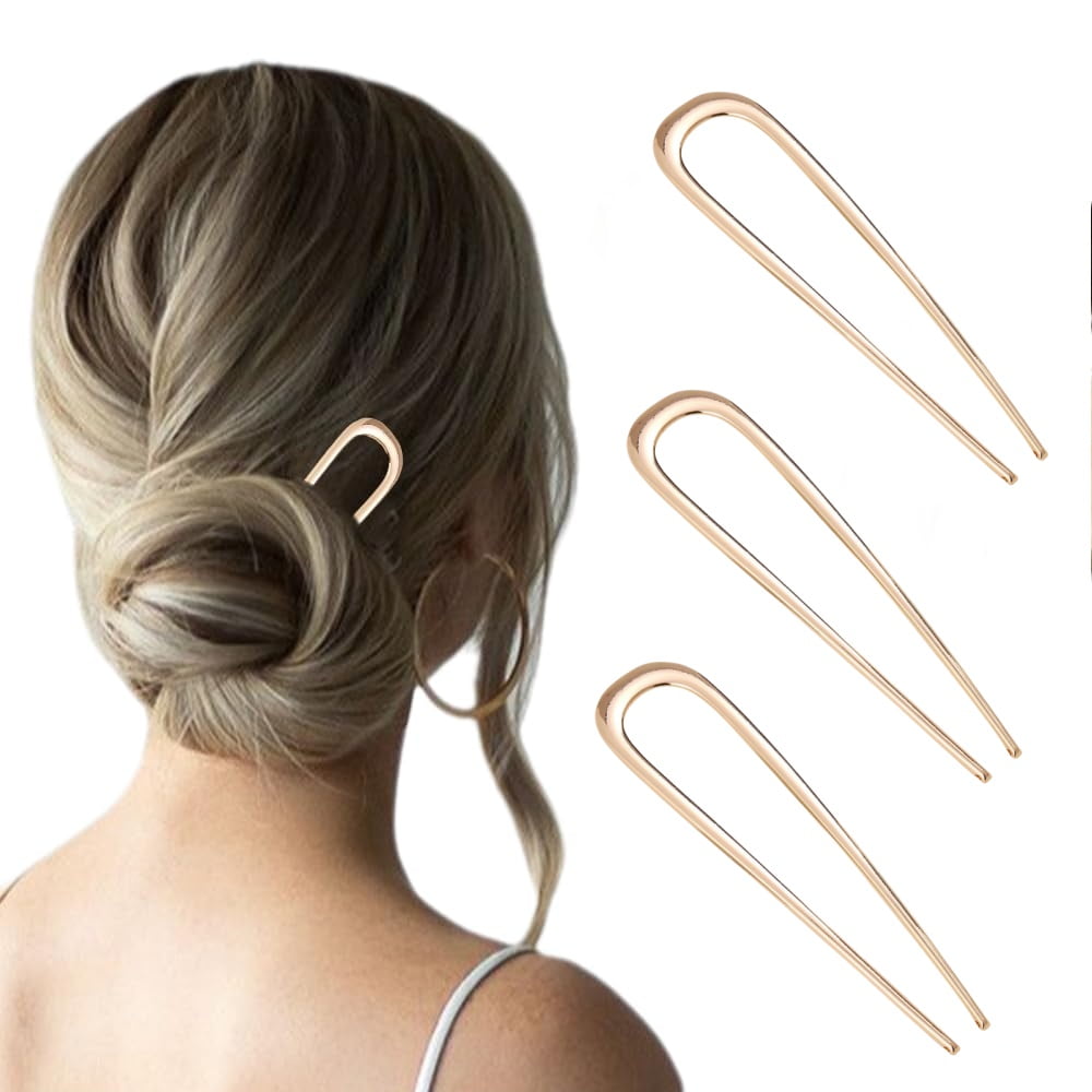Metal French Hair Pins for Women - U Shaped Pins for Thick Hair, 2 ...