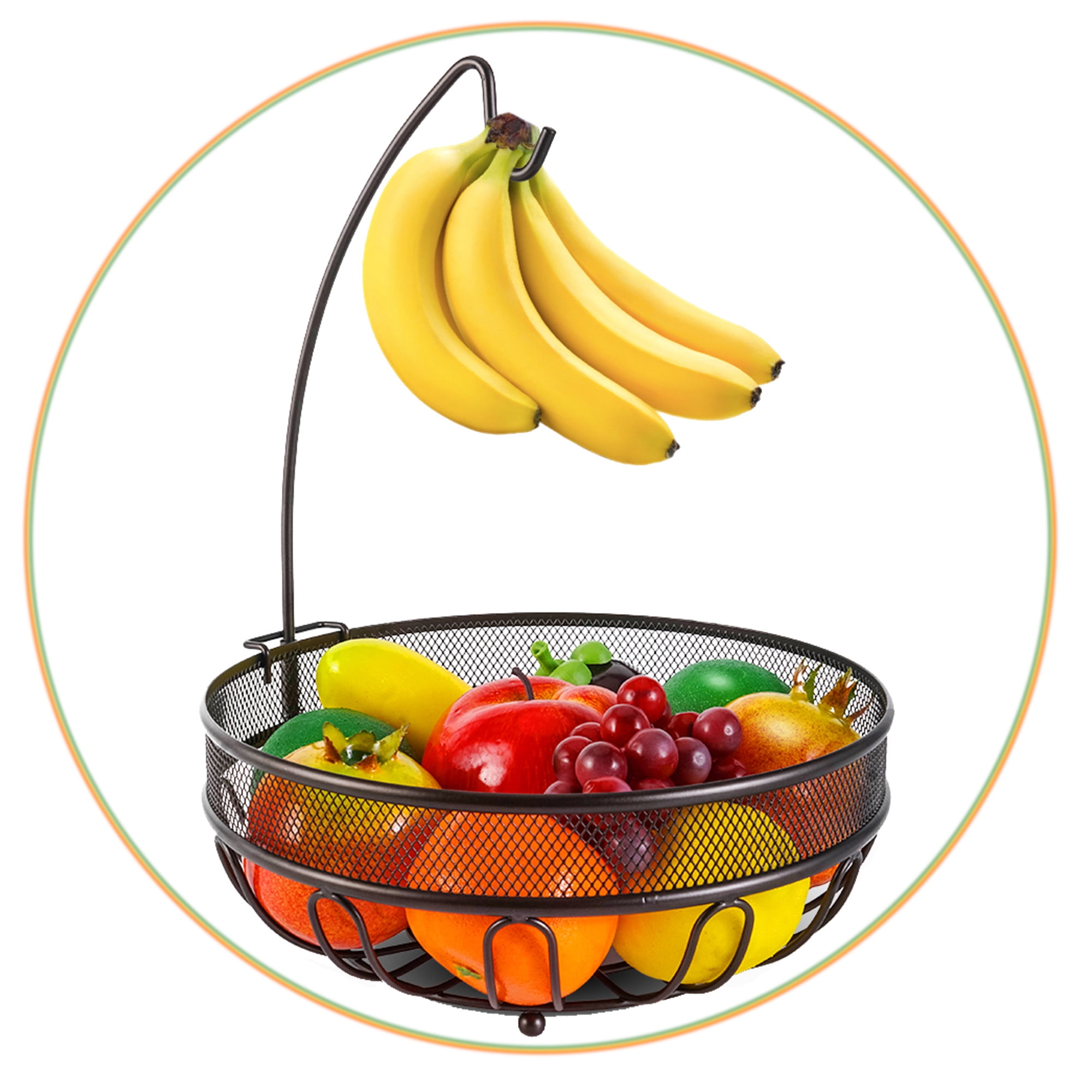 Auledio Metal Fruit Basket Bowls with Banana Hanger, Freestanding ...