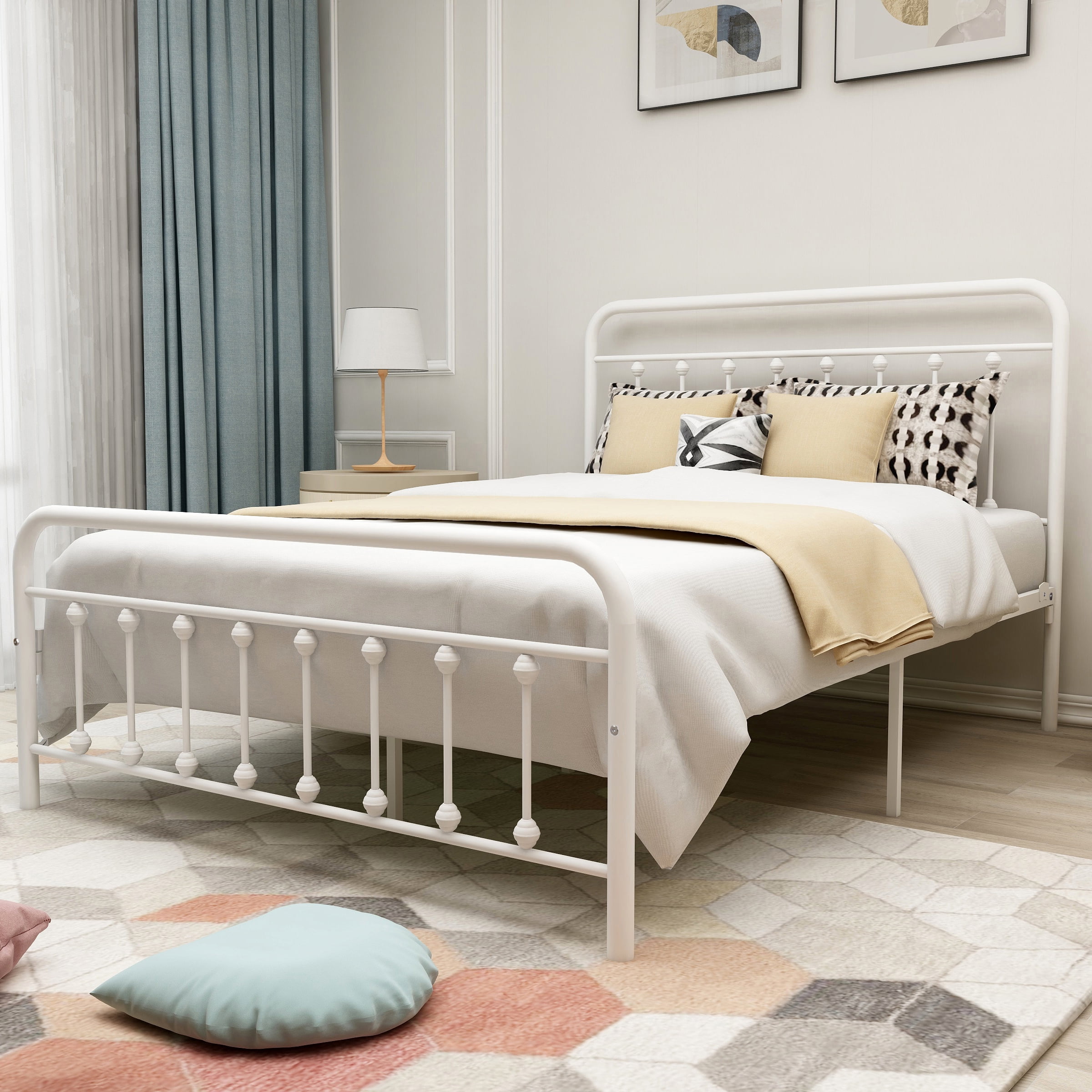 Metal Full Bed Frame White Color,No Box Spring,Easy Assembly - Walmart.com