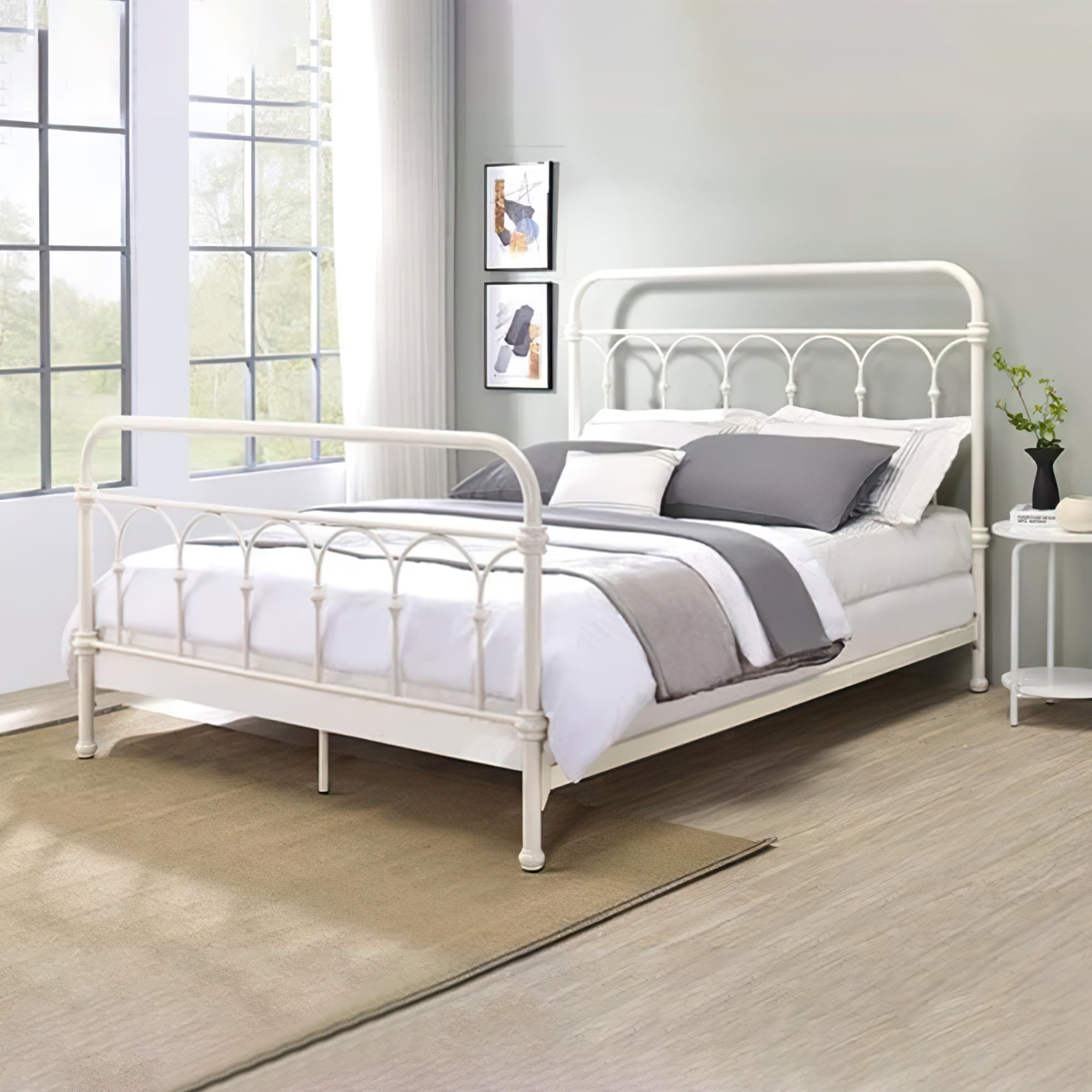 Metal Full Bed with Spindle Headboard and Footboard in White - Walmart.com
