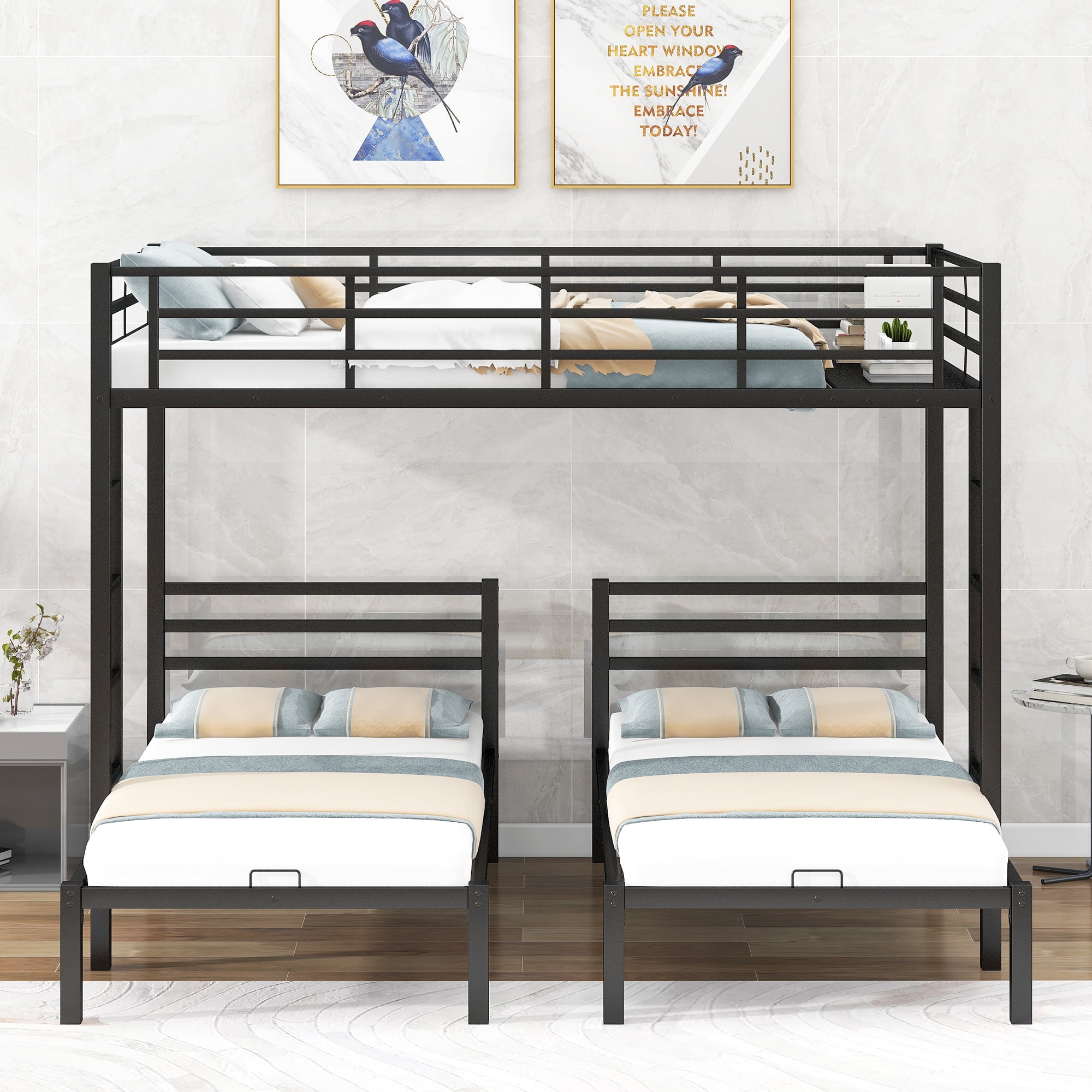 Metal Full over Twin over Twin Triple Bunk Bed Frame for 3with Extended ...