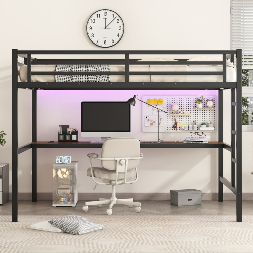 Metal Full XL Size Loft Bed with Power Outlet and LED Lighted, Space ...