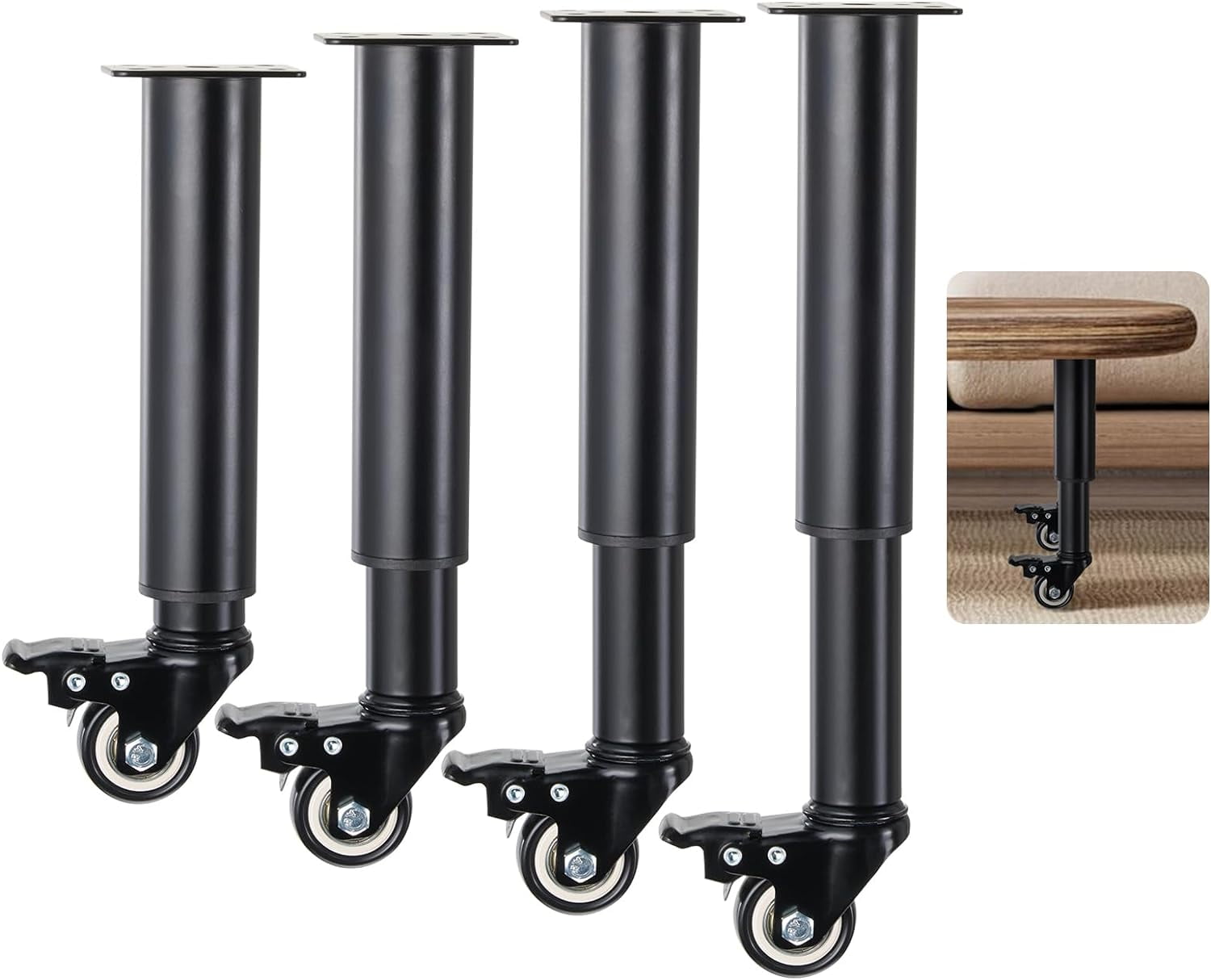Metal Furniture Legs with Casters,Adjustable Couch Legs Movable Coffee ...