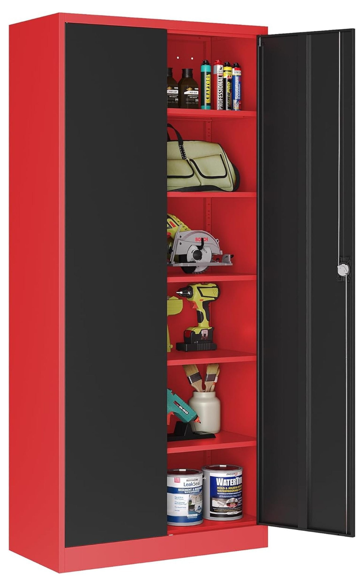 Metal Garage Cabinet,71" Lockable Storage Cabinet with 2 Doors and 5 ...