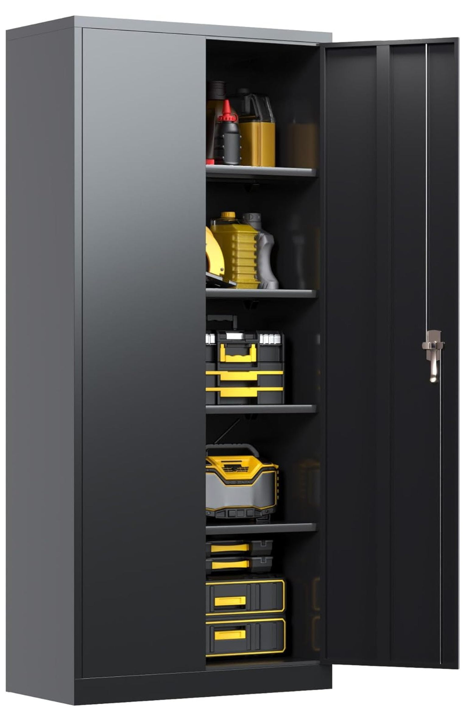 Metal Garage Cabinet,Storage Cabinet with 2 Doors and 4 Adjustable ...