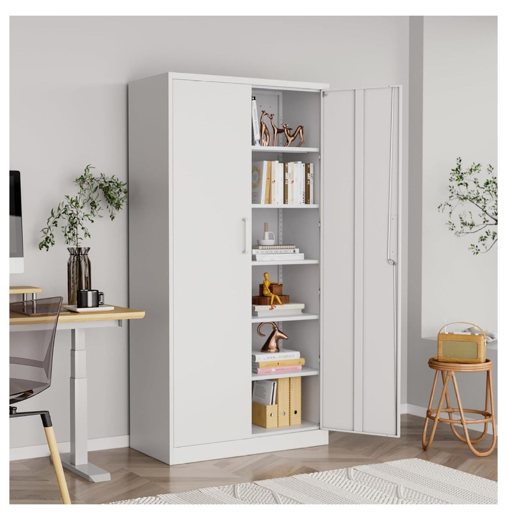 Metal Garage Cabinets, 72" Tall Locking Storage Cabinets with 2 Doors ...