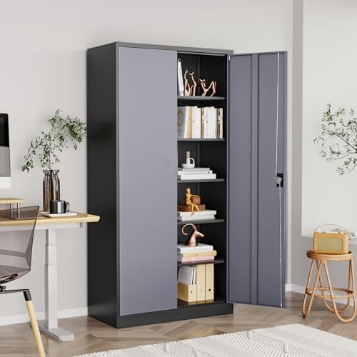 Metal Garage Cabinets with Lock, 72" H Garage Storage Cabinet with 2 ...