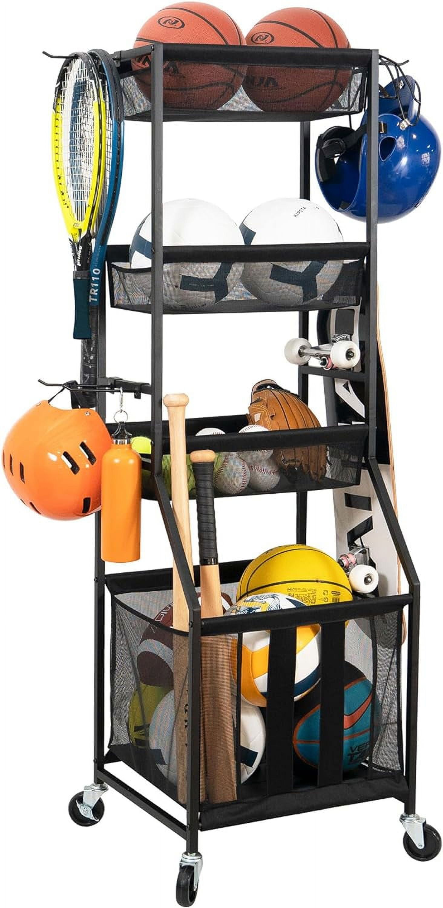 Ball Storage Bin Rolling Sports Ball Cart, Metal Garage Organizer Sport ...