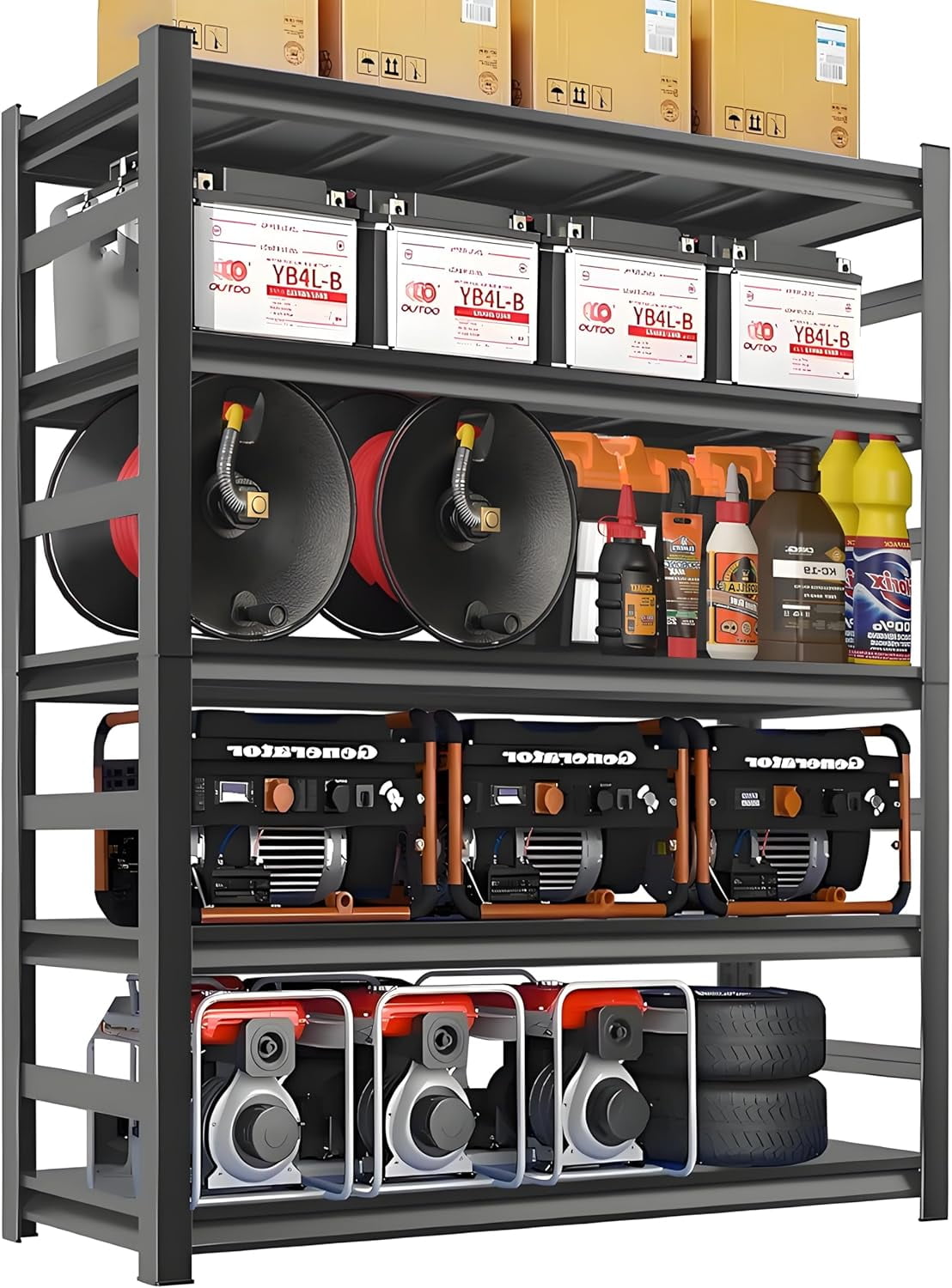 Metal Garage Shelf, 5-Tier 2500 lbs Large Capacity, Easy to Assemble, Heavy Duty Garage Storage ...