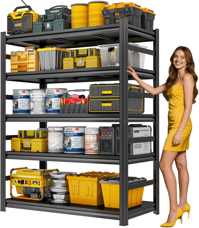 Metal Garage Shelving Unit, 5 - Tier Adjustable Large Storage Shelves ...