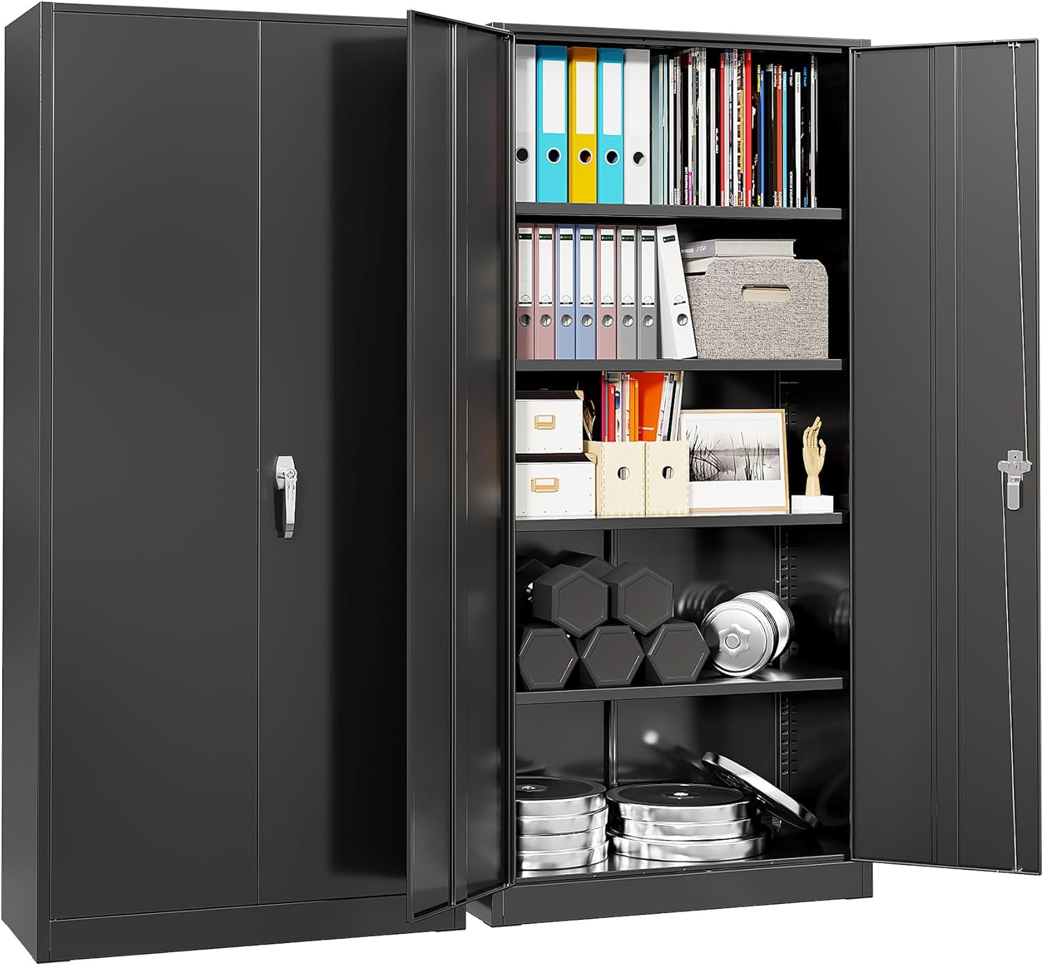 Metal Garage Storage Cabinet with 2 Doors and 4 Adjustable Shelves, 72 ...