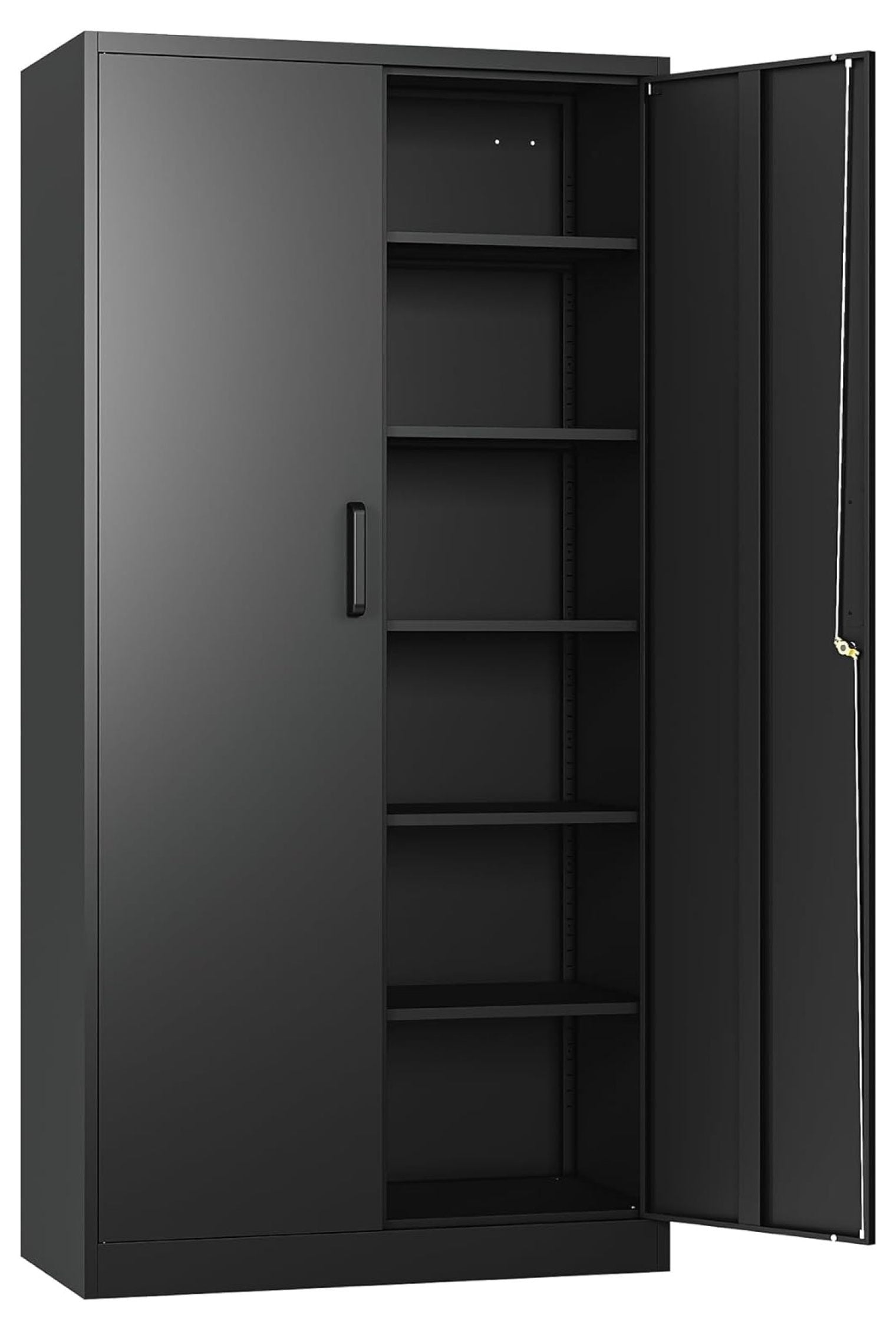 YOSITiuu Metal Storage Cabinet with 2 Doors and 6 Shelves,Black Metal ...