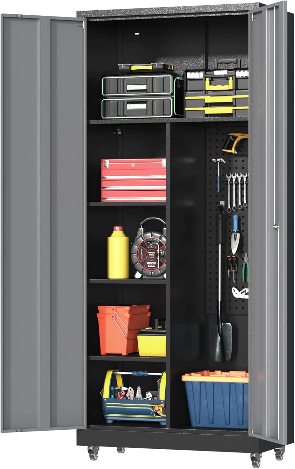 Metal Garage Storage Cabinet with 2 Doors, Adjustable Rolling Tool ...