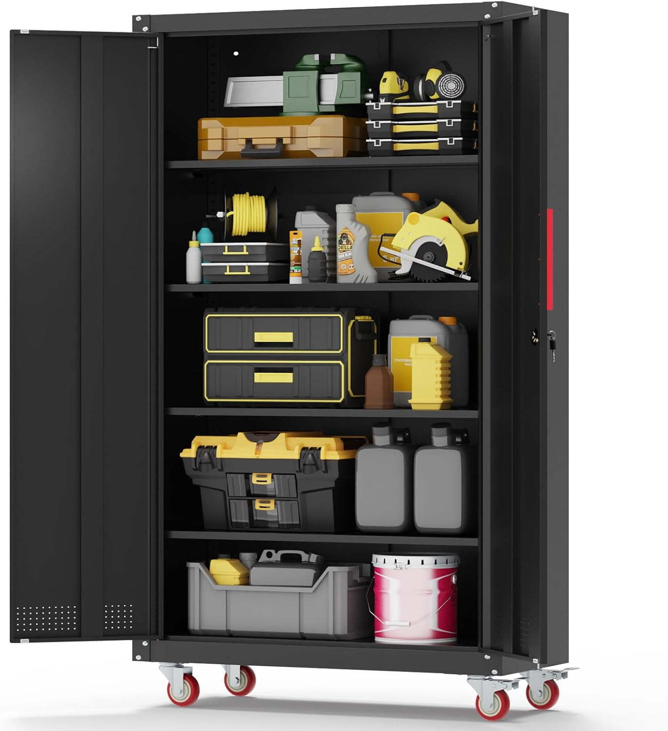 Metal Garage Storage Cabinet with 4 Adjustable Shelves & Universal ...