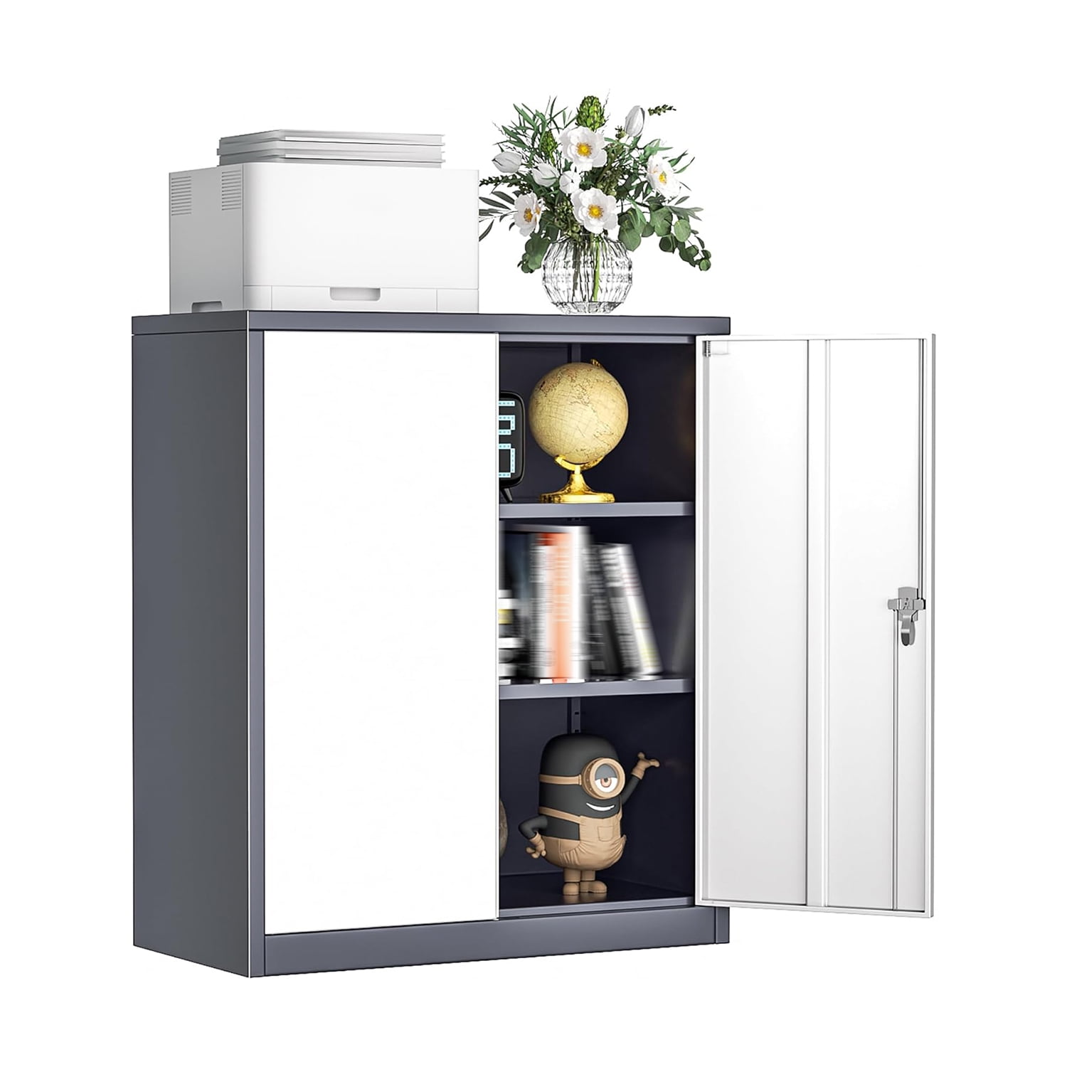 Metal Garage Storage Cabinet, 42" Steel File Locking Counter Cabinet ...