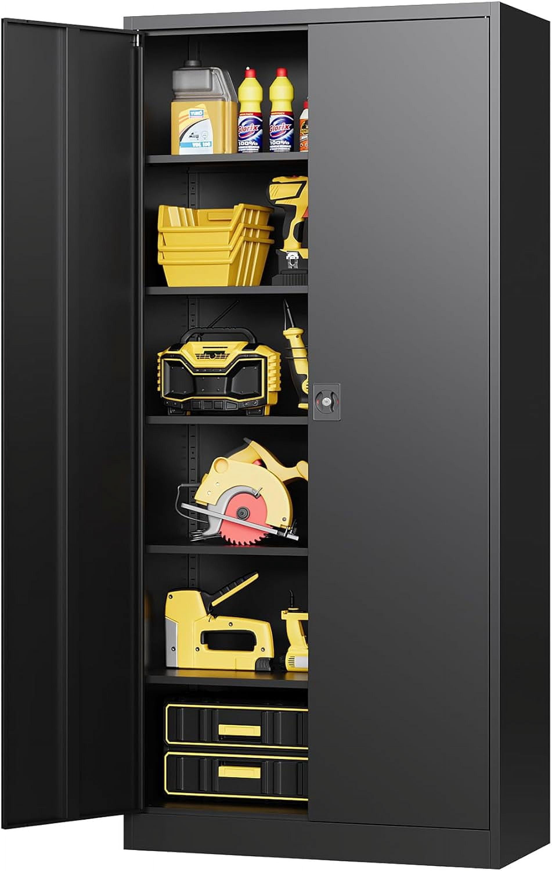 Metal Garage Storage Cabinet with 5 Adjustable Shelves Metal Locking ...