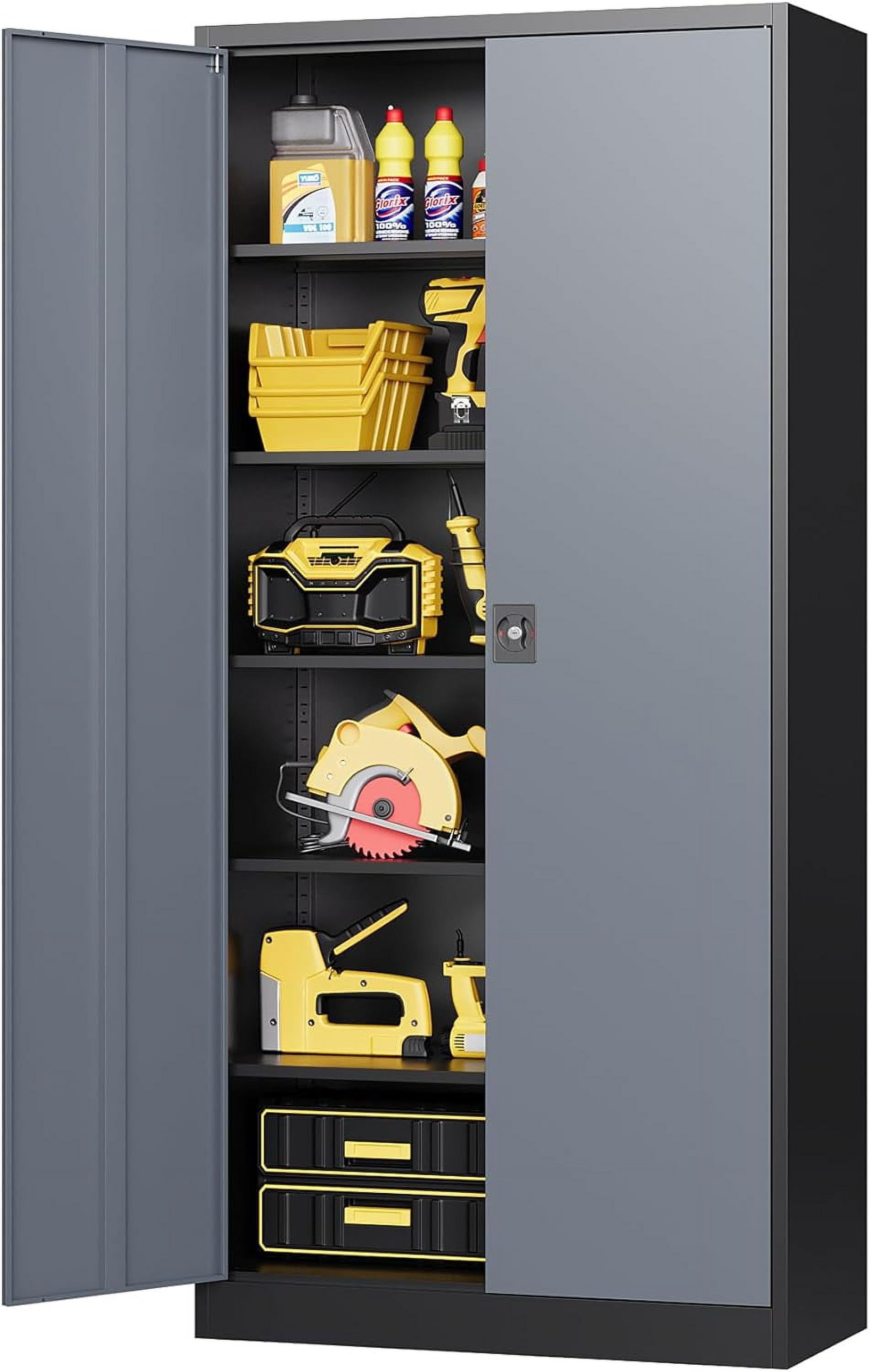 Metal Garage Storage Cabinet with 5 Adjustable Shelves Metal Locking ...