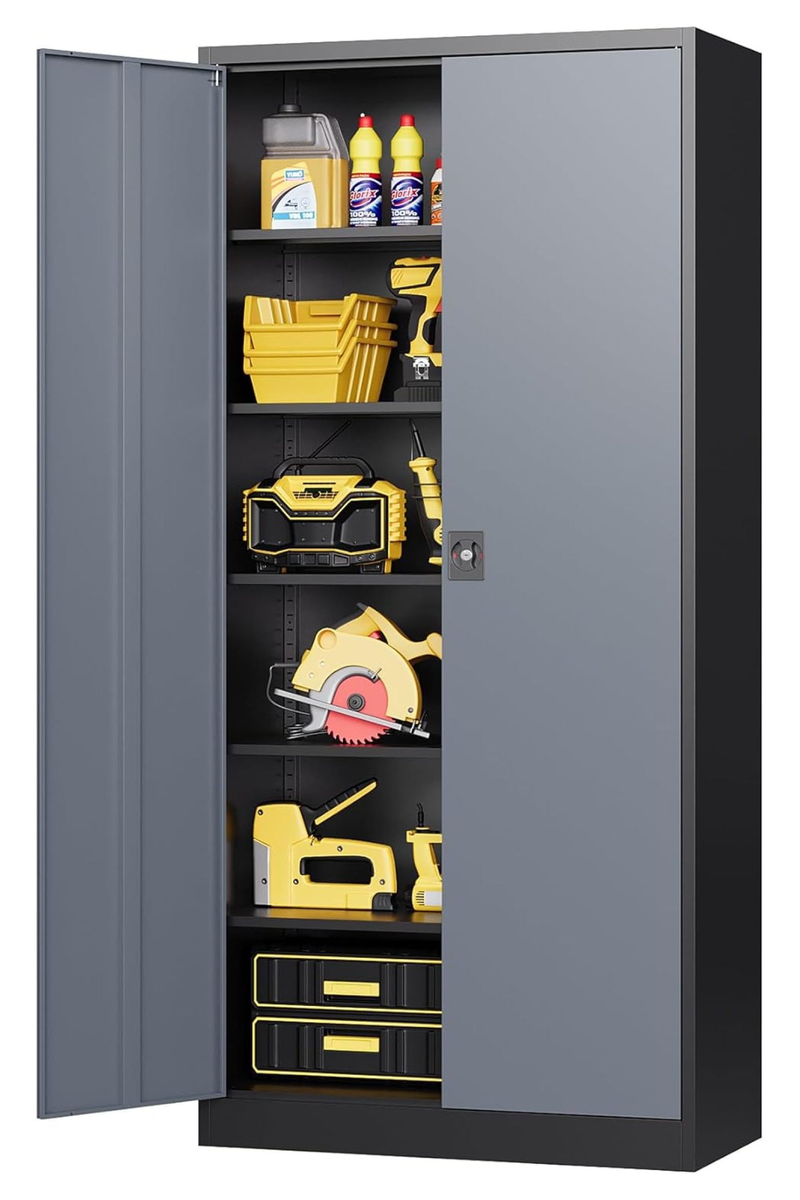 Metal Garage Storage Cabinet with 5 Adjustable Shelves Metal Locking ...