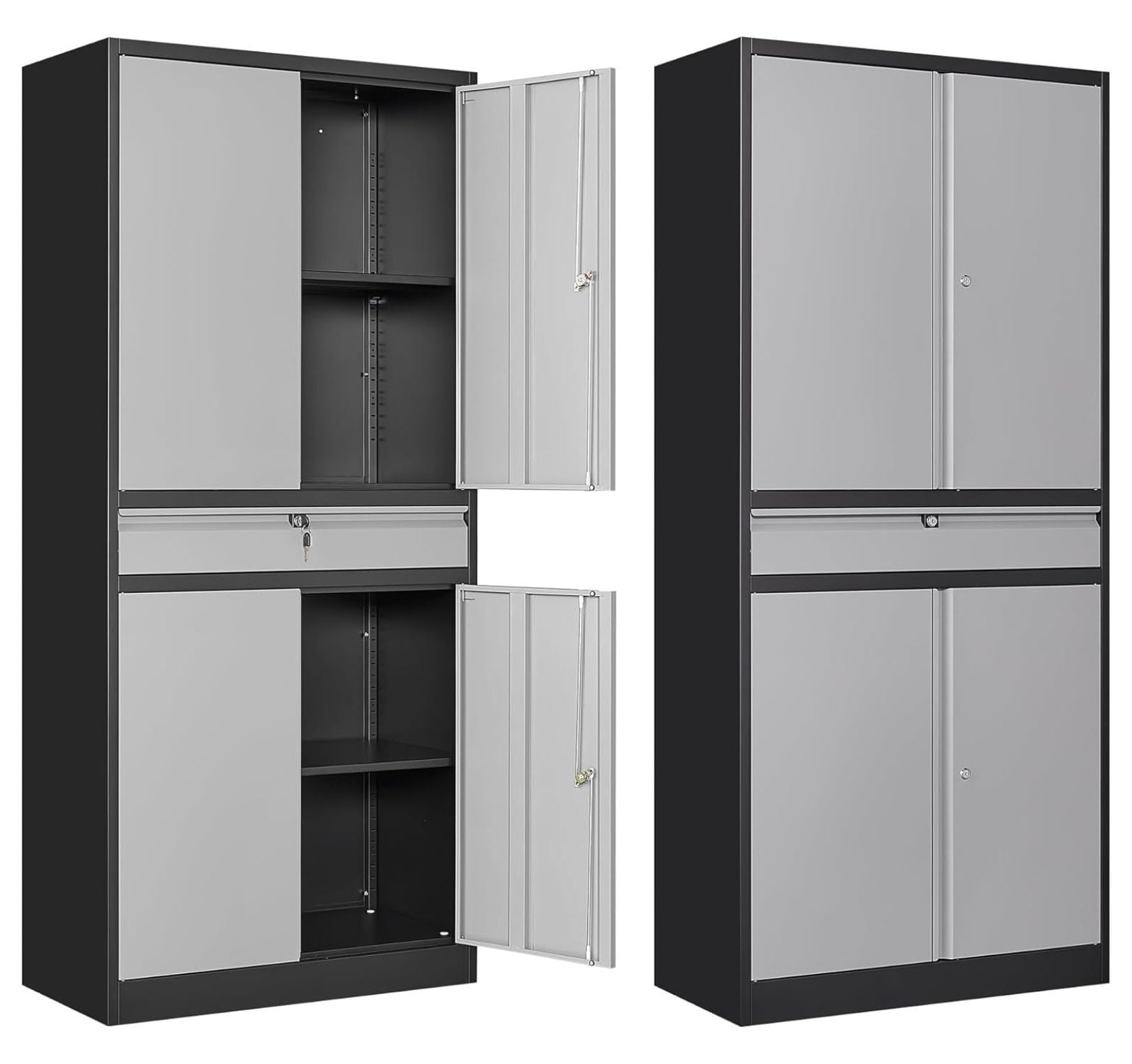 Metal Garage Storage Cabinet, 71" Lockable Storage Cabinet with 2 ...